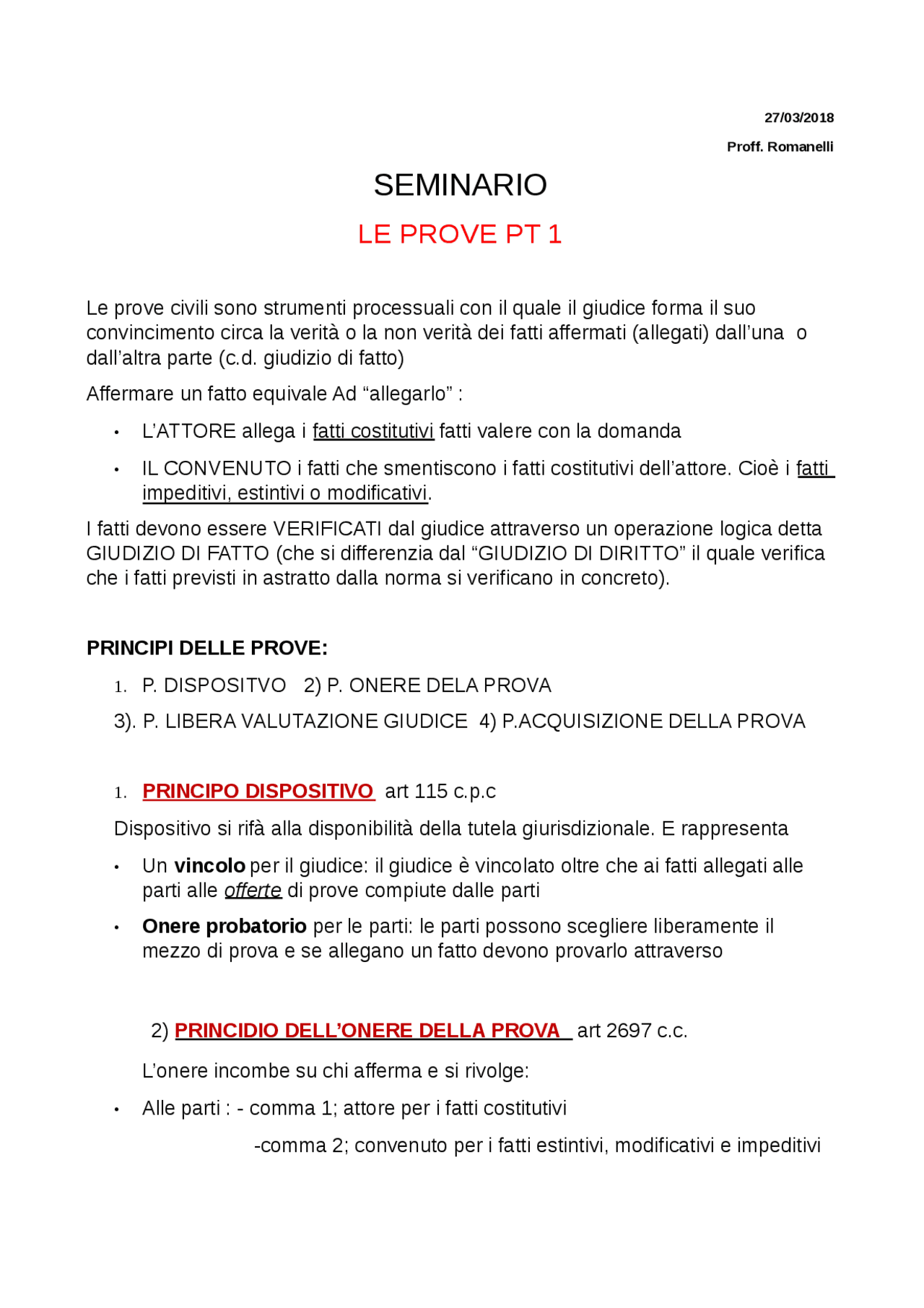 Le Prove pt. 1 - Seminario Prof.ssa. Romanelli - Docsity