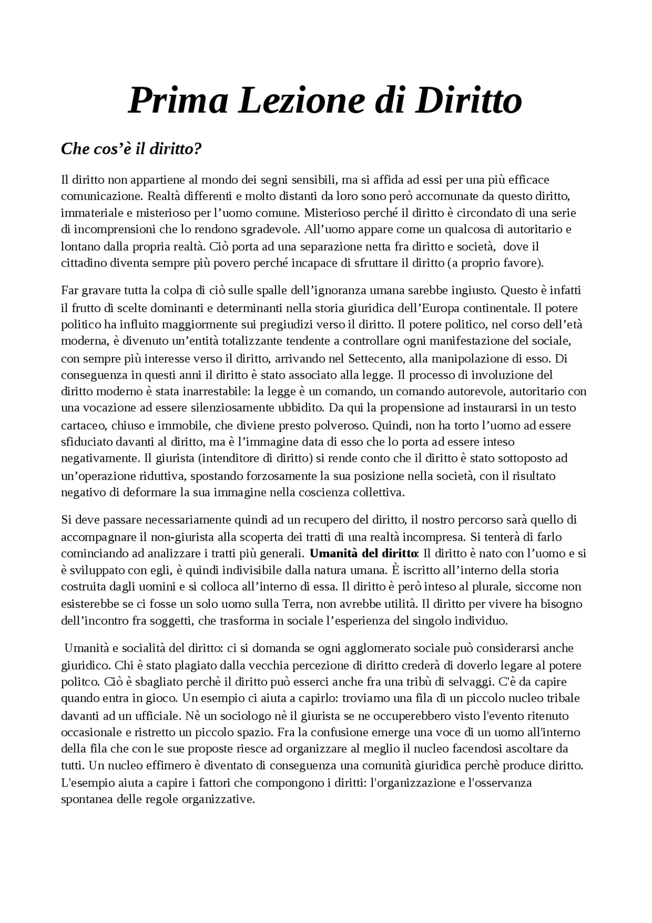 Prima Lezione Di Diritto Docsity