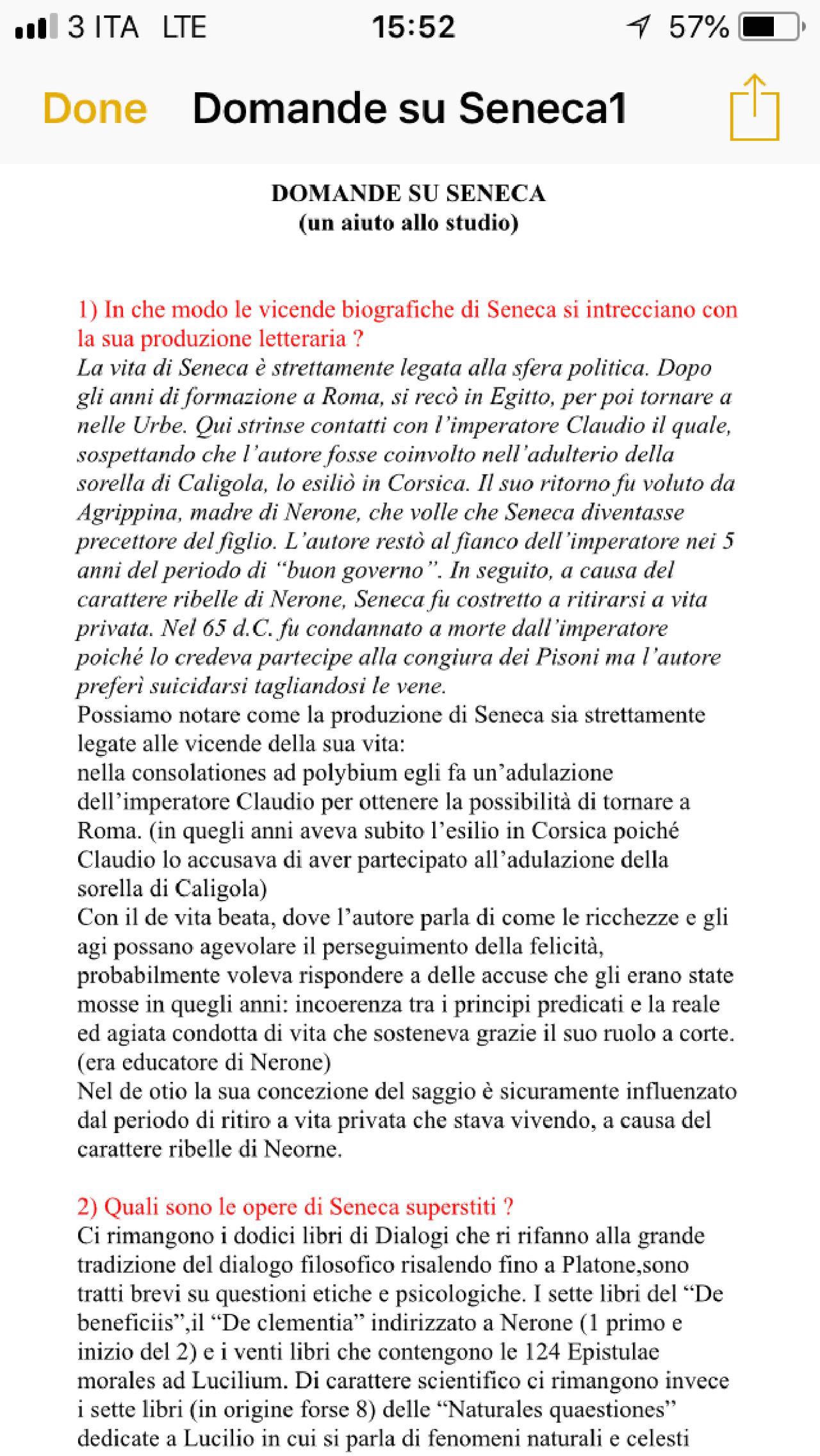 Domande utili su Seneca | Appunti di Latino | Docsity