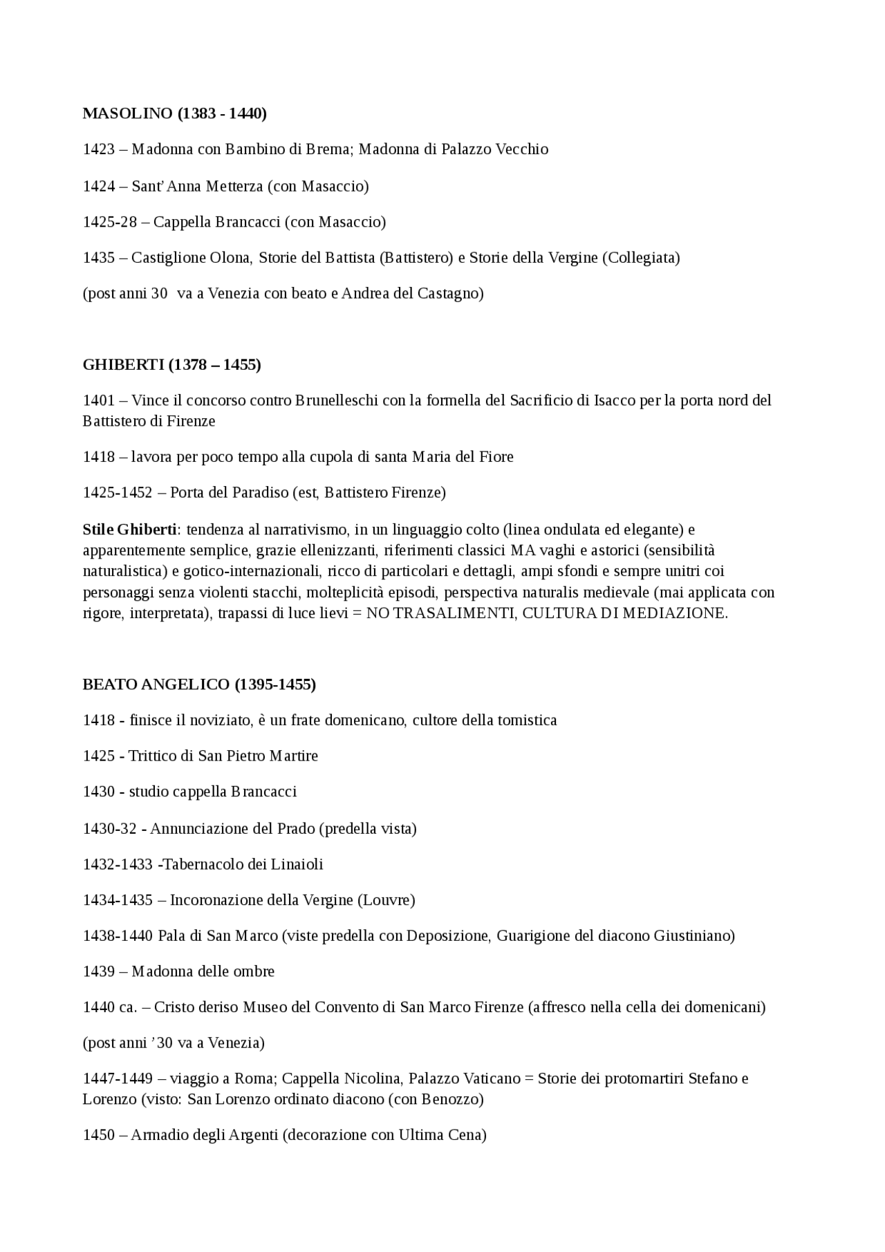 Masolino Ghiberti Beato Angelico Timeline Docsity