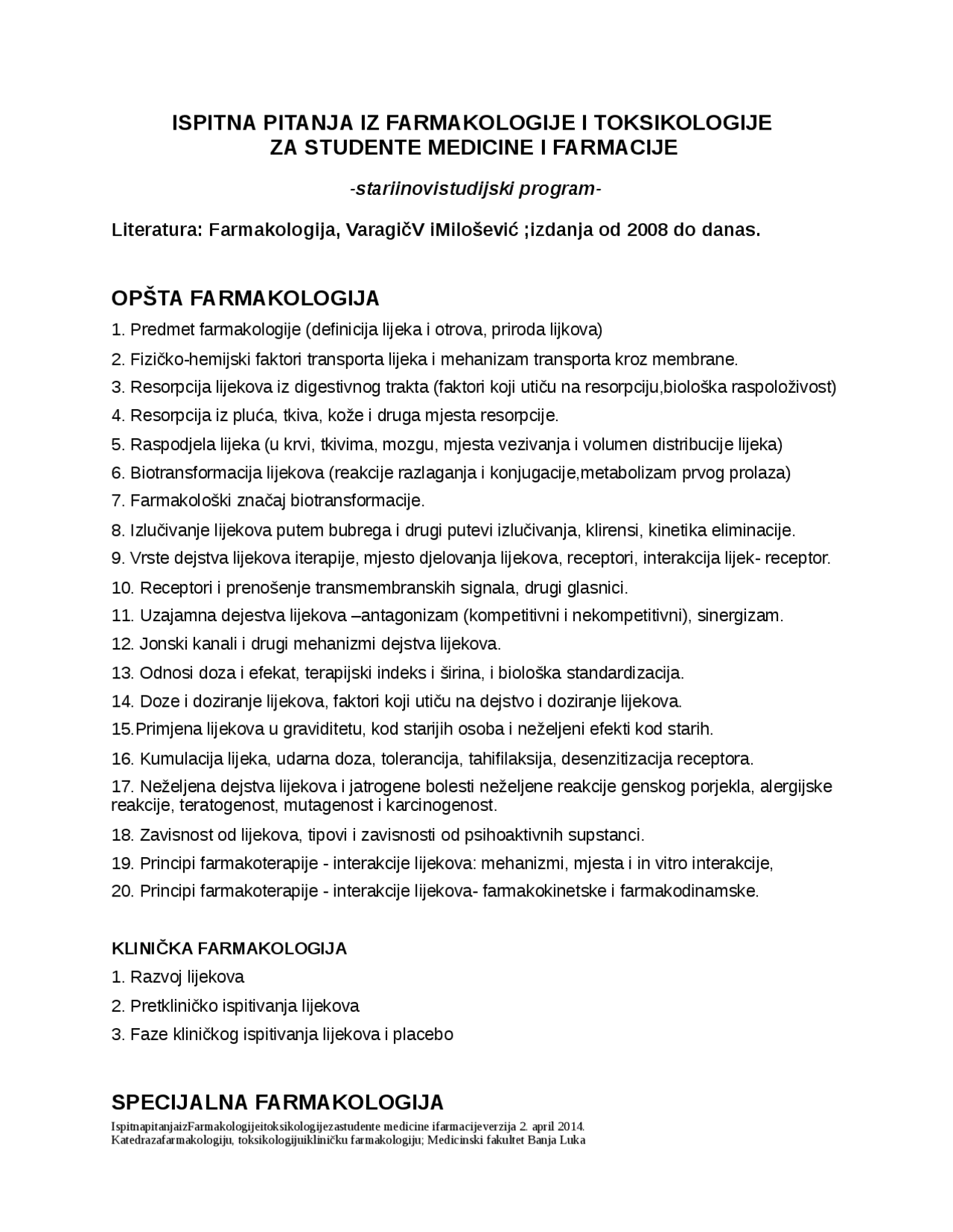 Farmakologija ispitna pitanja | Ispiti' predlog Farmakologija - Docsity