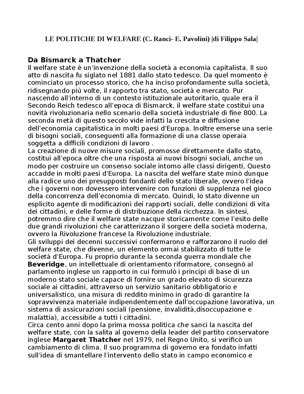 Le Politiche Di Welfare Docsity