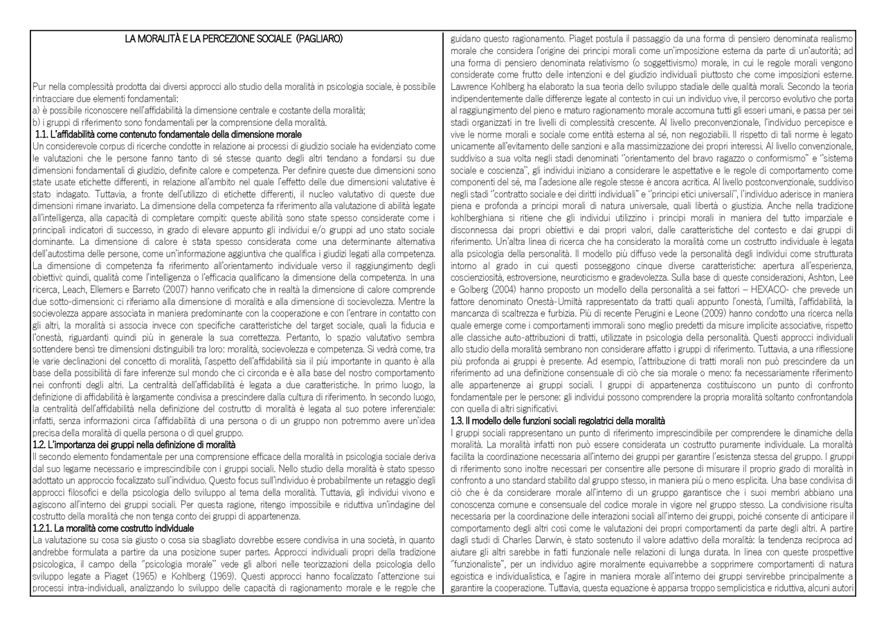 Moralità E La Percezione Sociale Pagliaro Docsity