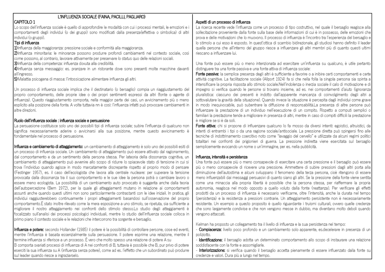 Linfluenza Sociale Faina Pacilli Pagliaro Docsity