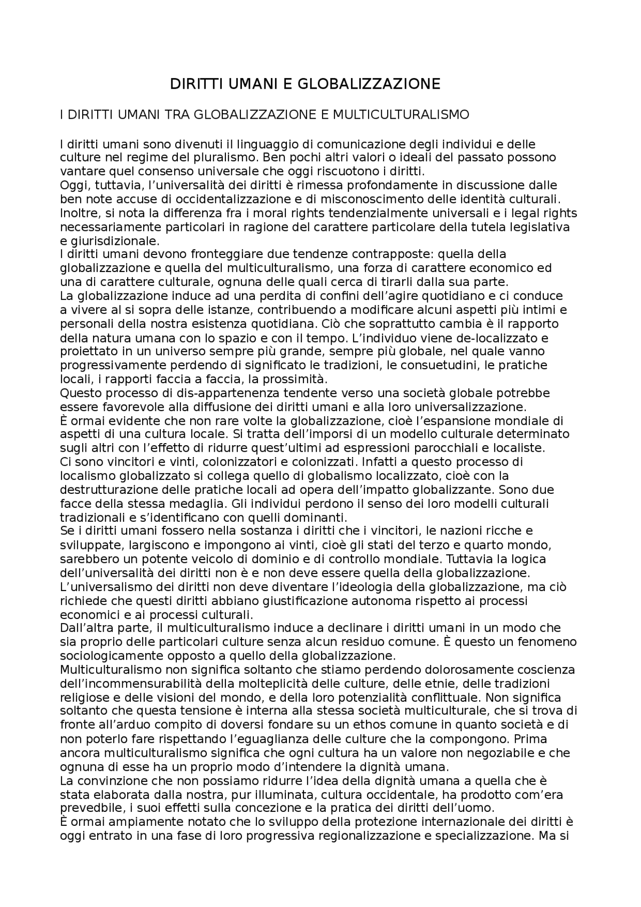 Diritti Umani E Globalizzazione Schemi E Mappe Concettuali Di Diritti