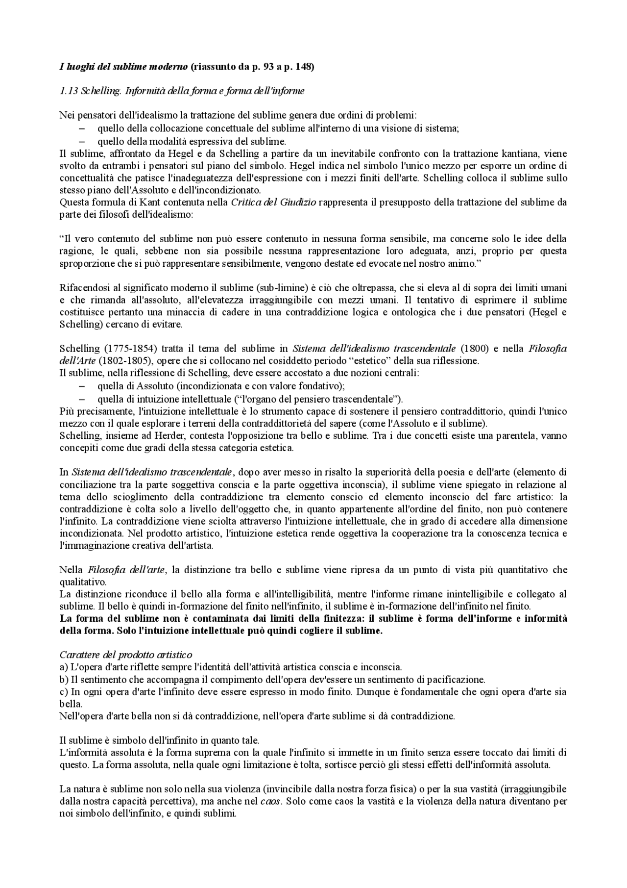 I Luoghi Del Sublime Moderno Riassunto Da P 93 A P 148 Docsity