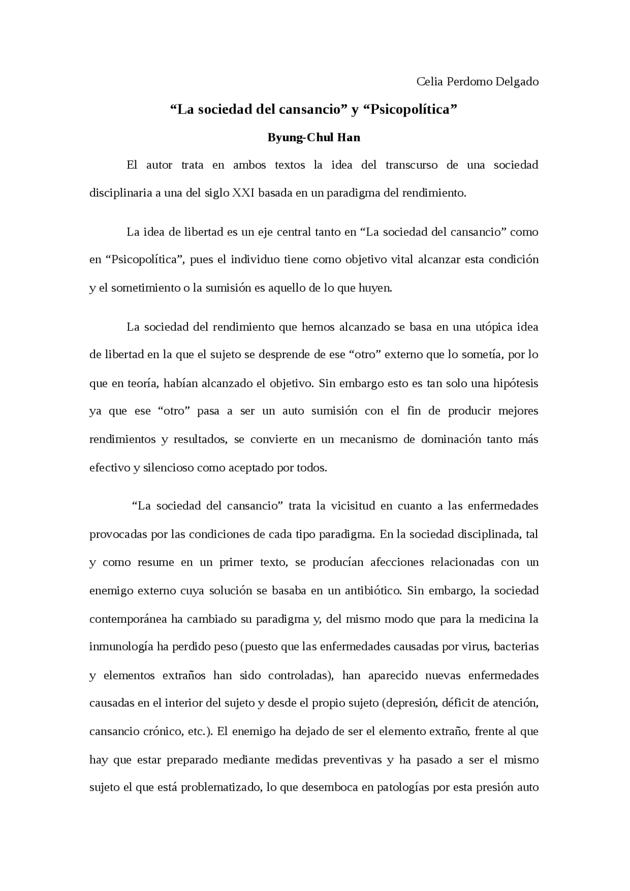 Ensayo Del Libro Sociedad Del Cansancio Monografías Ensayos De