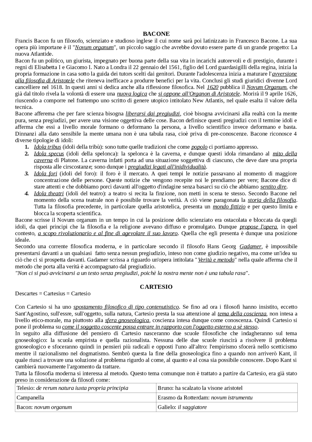 Vita E Opere Di Bacone E Cartesio Docsity