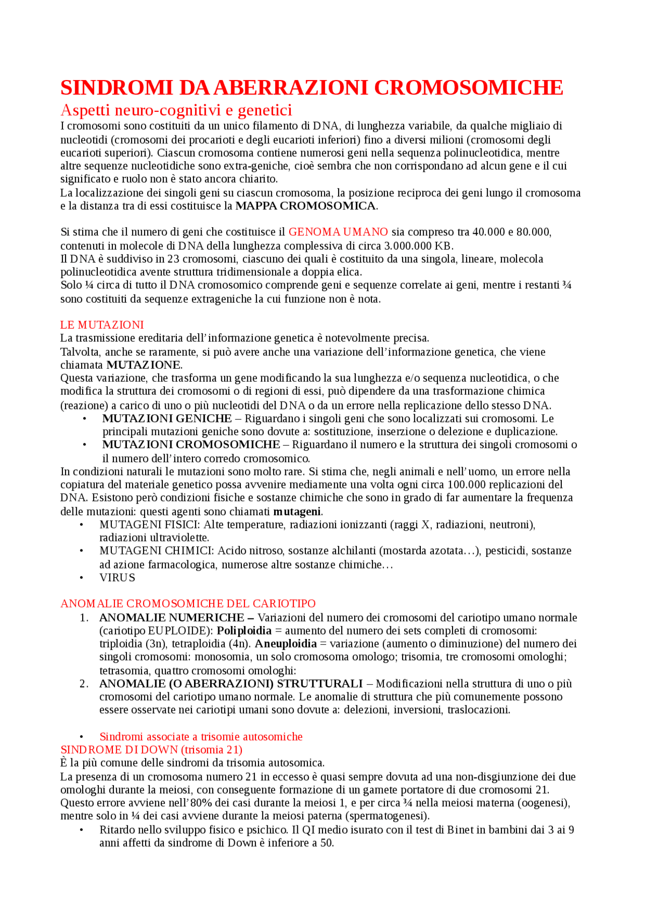 Sintesi Delle Slide Di Fondamenti Neurobiologici E Genetici Parte 5