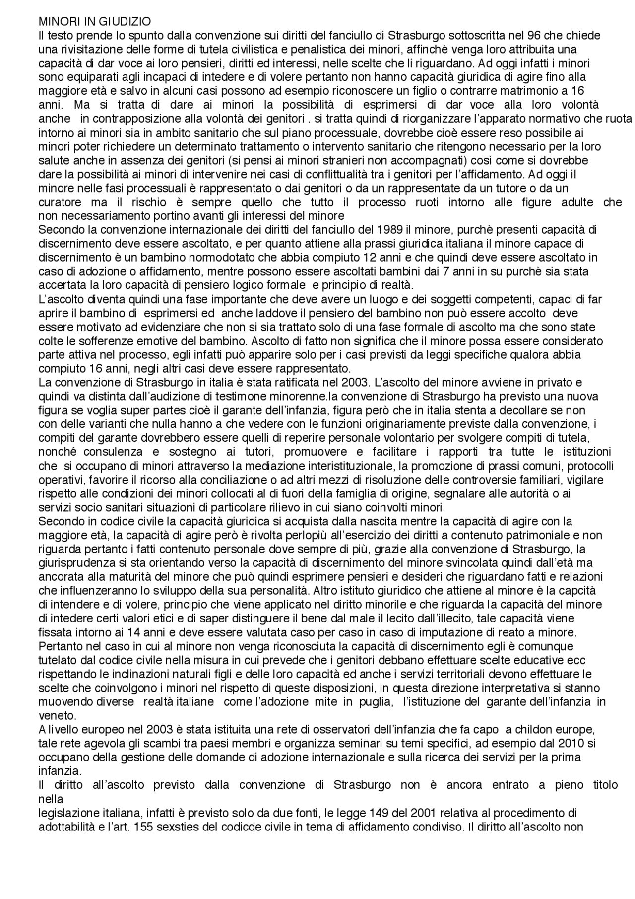 Minori In Giudizio Riassunto Libro Docsity
