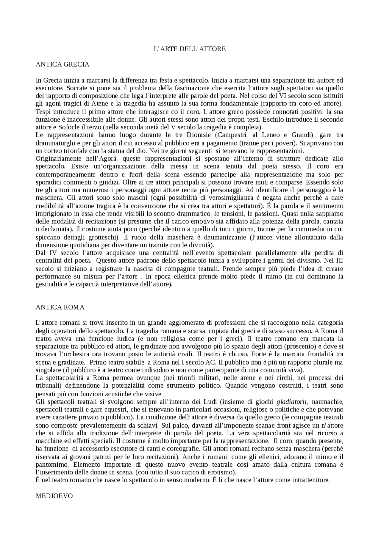Riassunto Lattore Teatrale Docsity