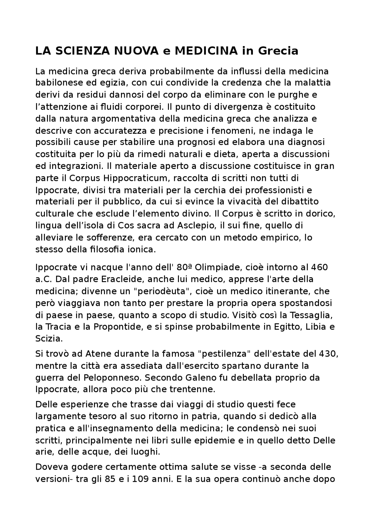 IPPOCRATE e MEDICINA GRECA - Docsity