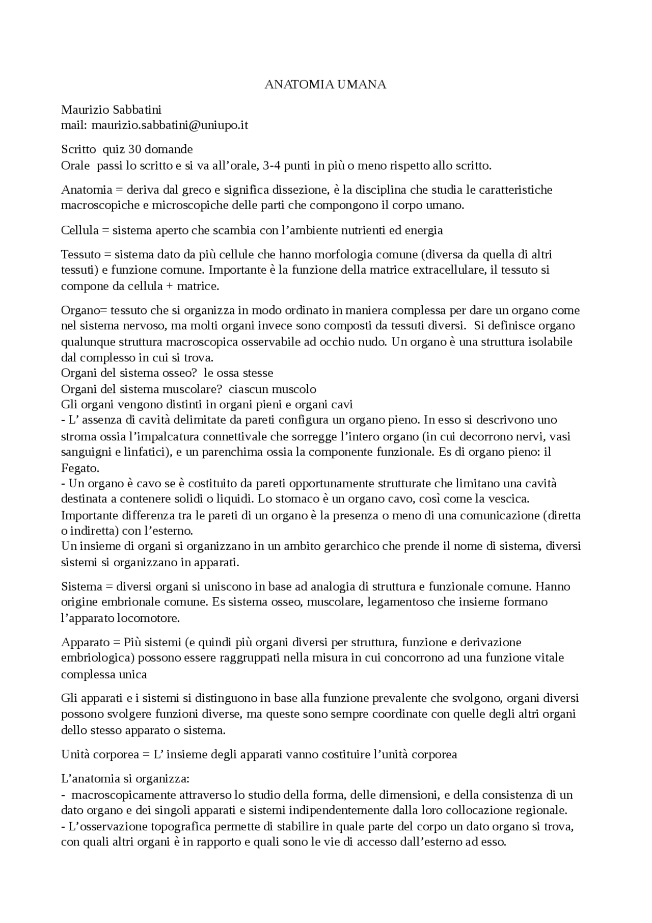 Anatomia Umana Completa Docsity