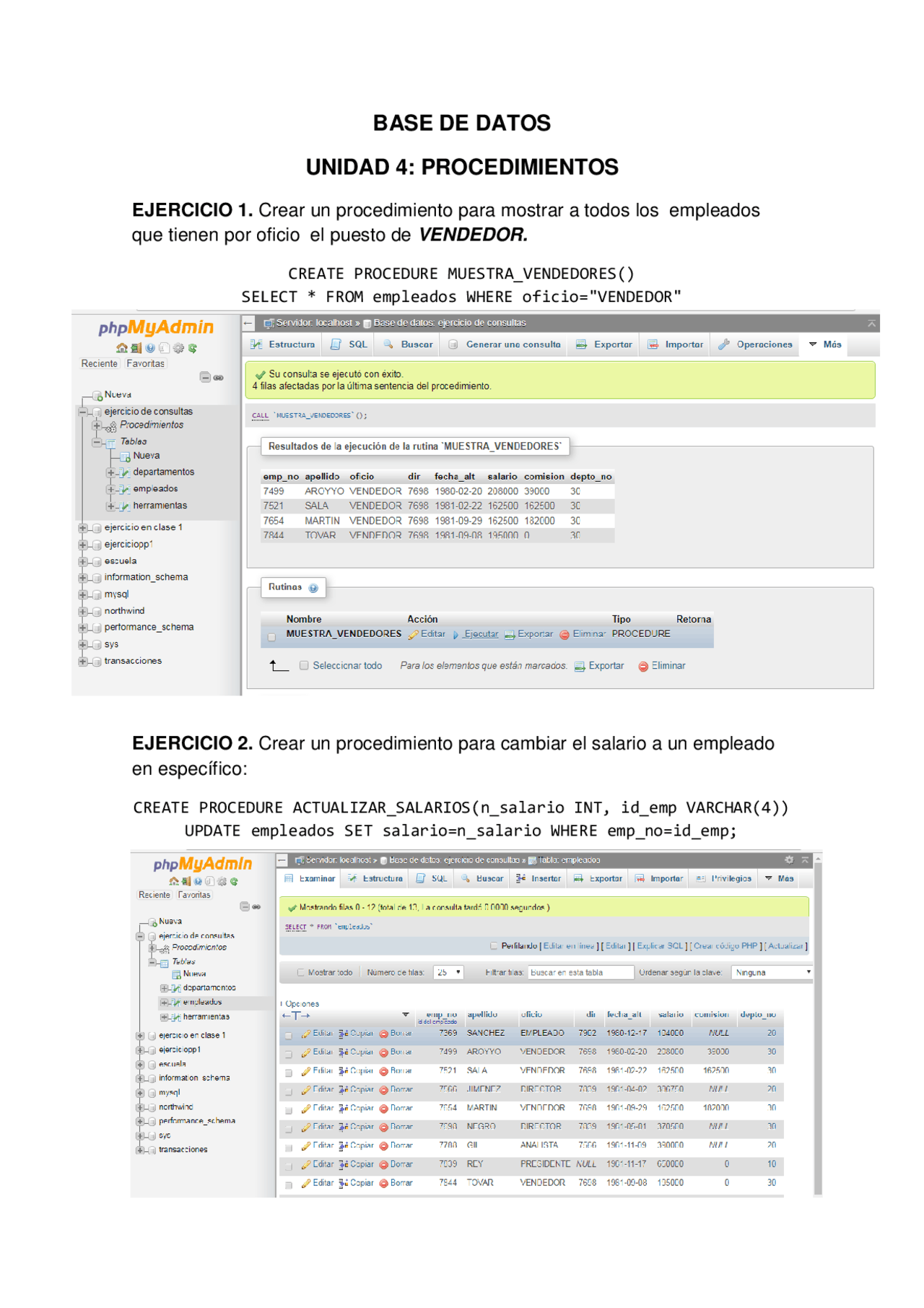 Procedimientos En Mysql Base De Datos Apuntes De Informática Docsity