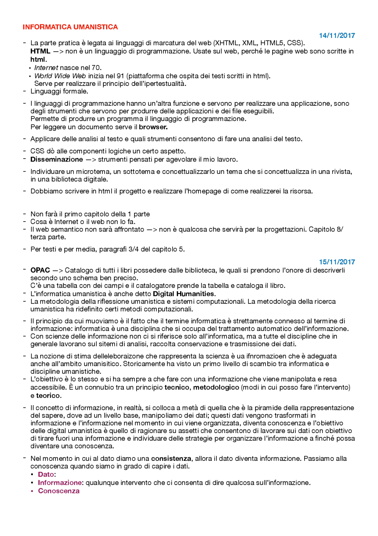 Appunti Informatica Umanistica Docsity