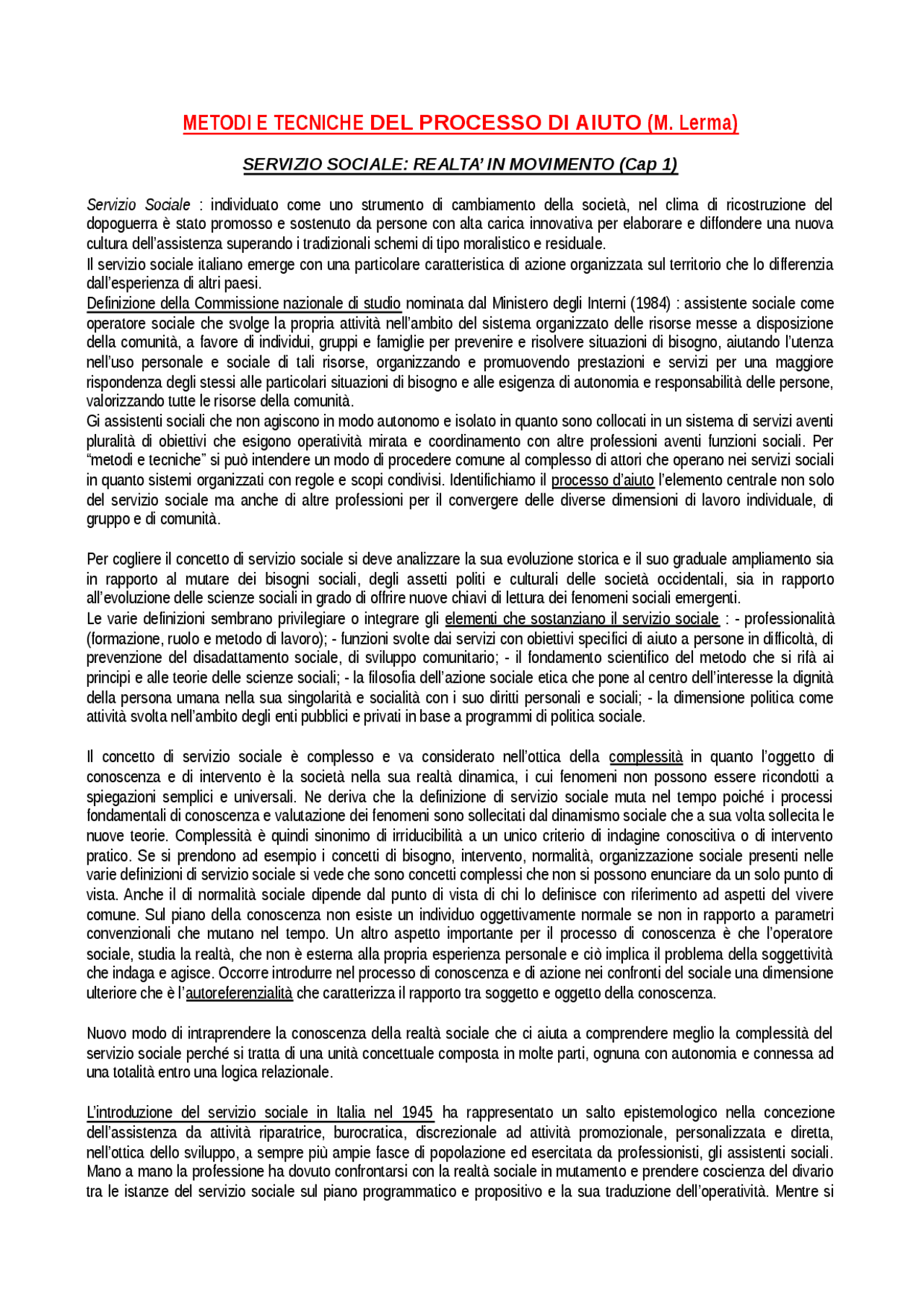 Metodi E Tecniche Del Processo Di Aiuto Docsity