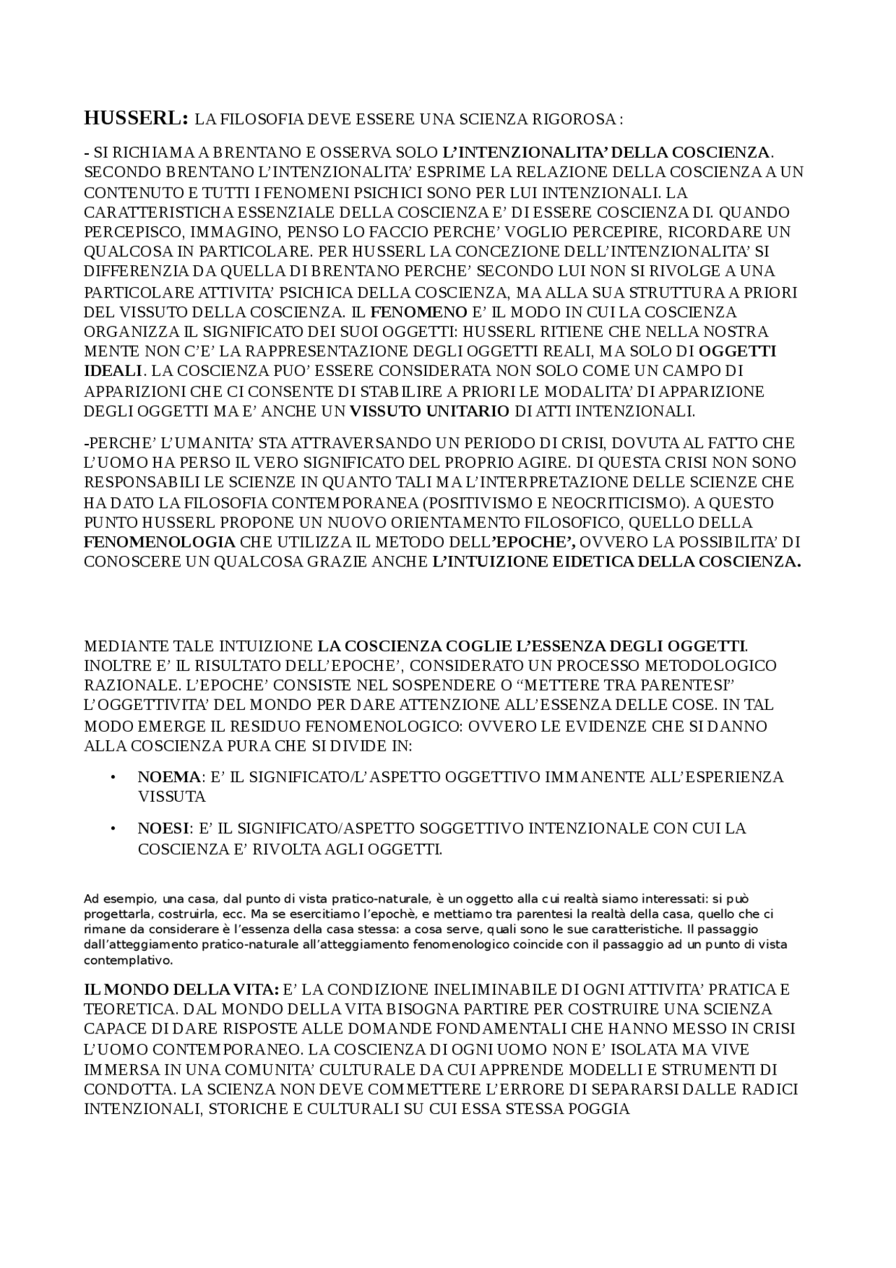 Husserl Riassunto Vita E Opere Appunti Di Filosofia Docsity