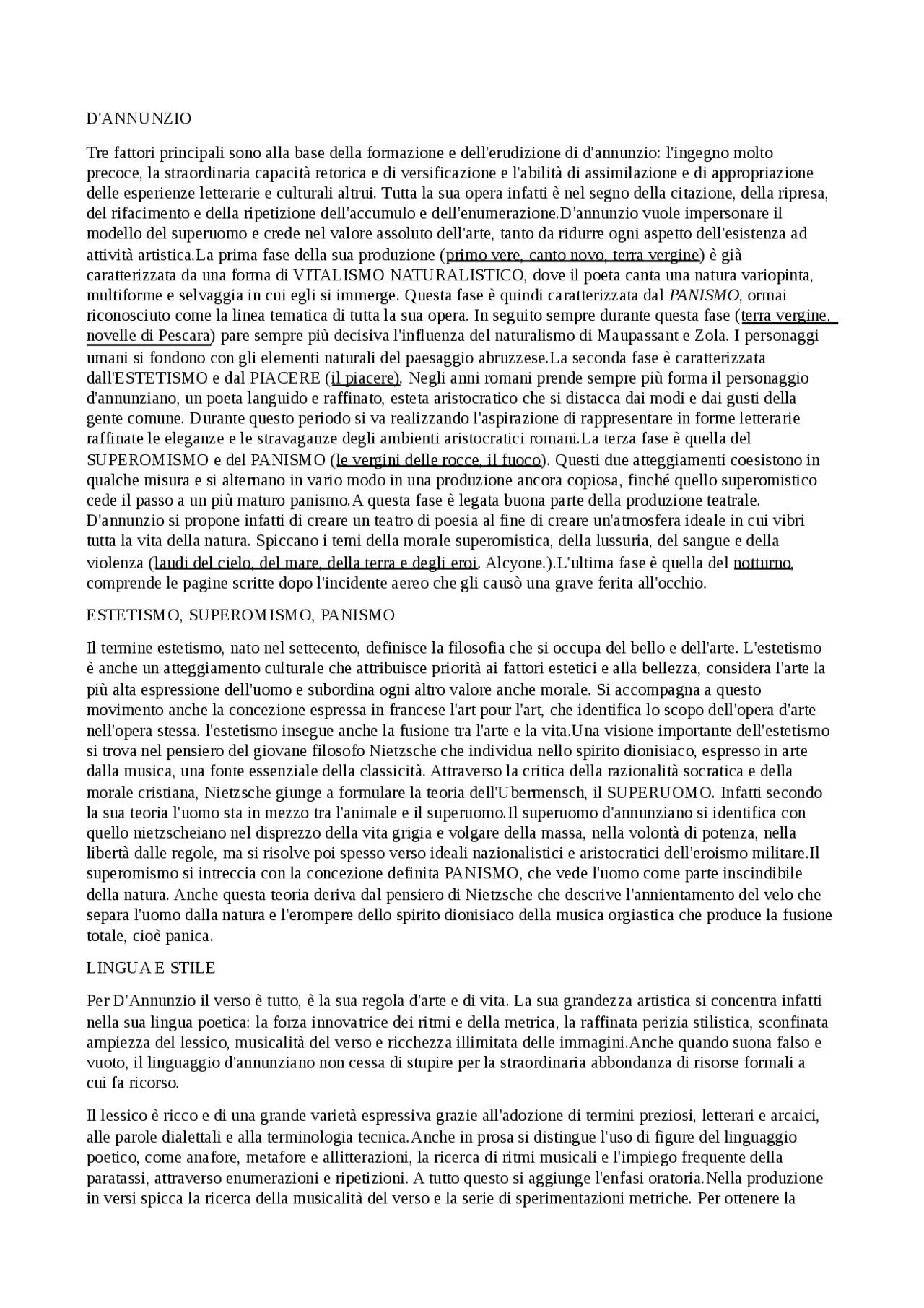 Riassunto Gabriele Dannunzio Docsity