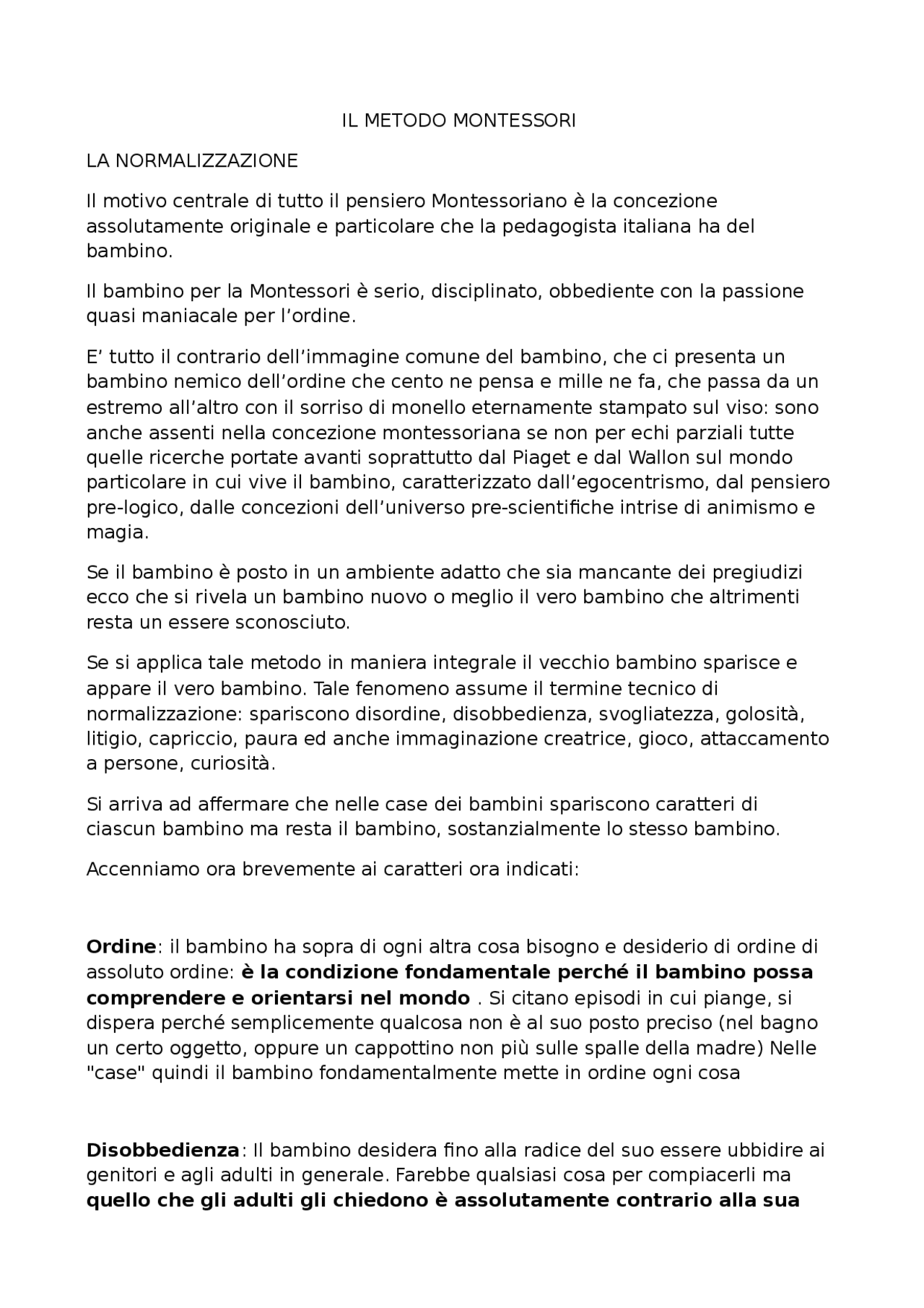 Il Metodo Montessori Docsity