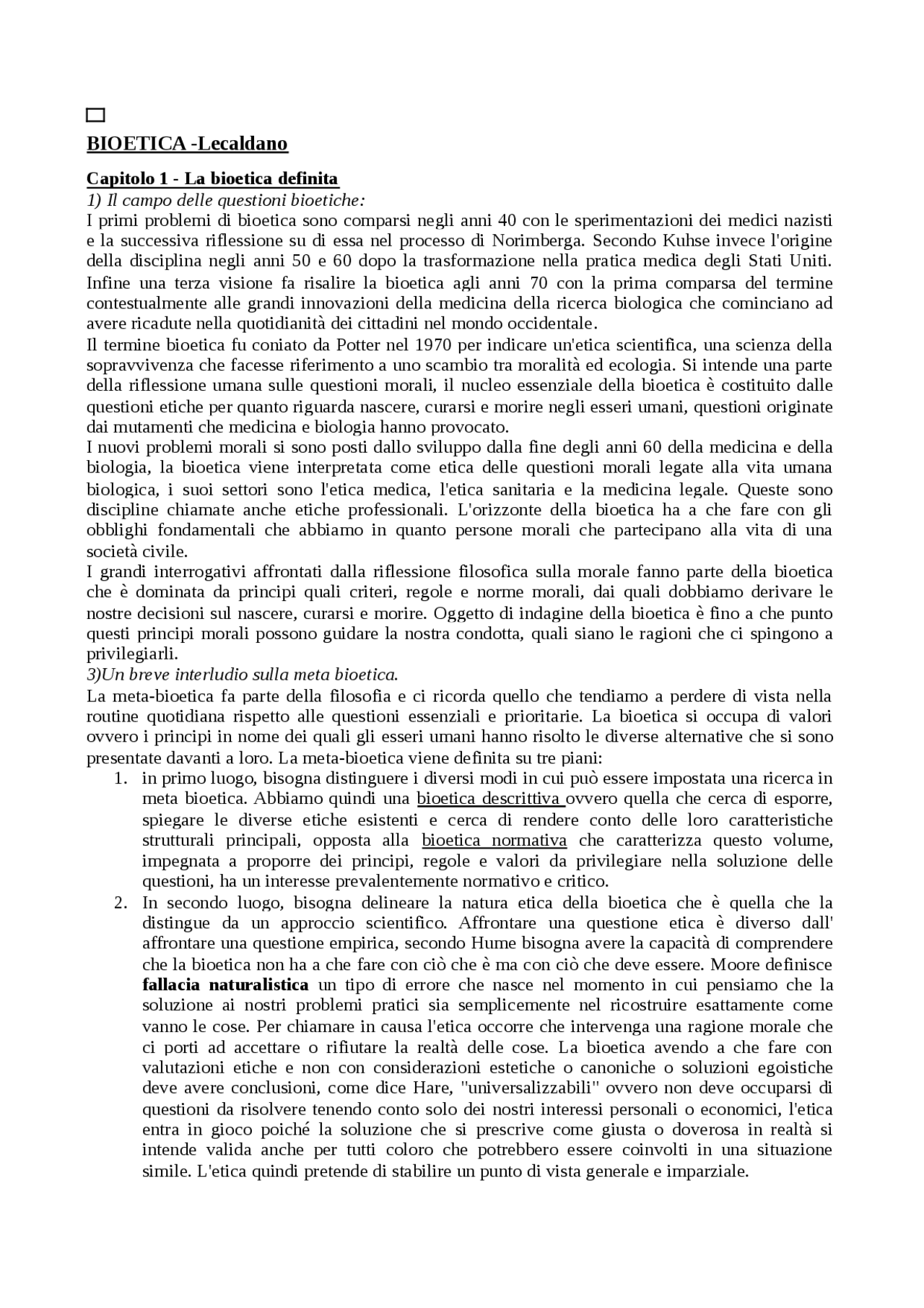 Bioetica Eugenio Lecaldano Docsity