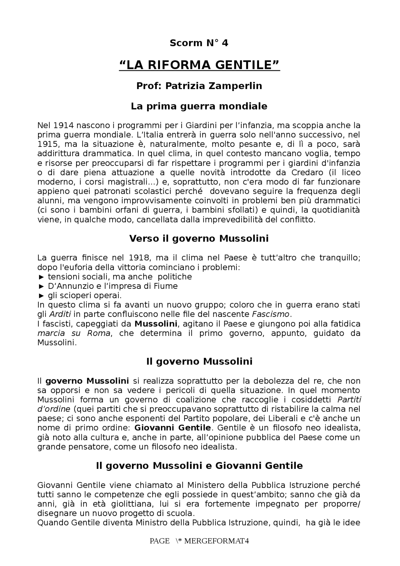 Riforma Gentile Riassunto Completo Docsity