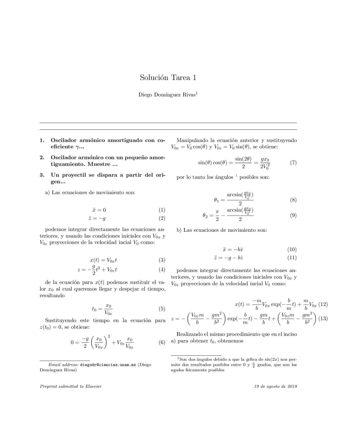 Classical Mechanics solved excercises from an undergraduate course - Docsity