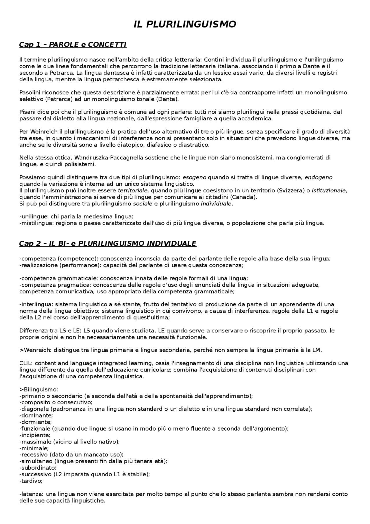 Il plurilinguismo, C. Marcato - Docsity