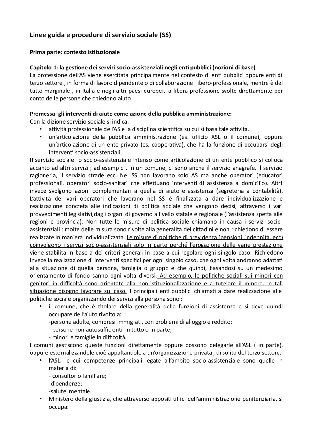 Linee Guida E Procedure Di Servizio Sociale Docsity
