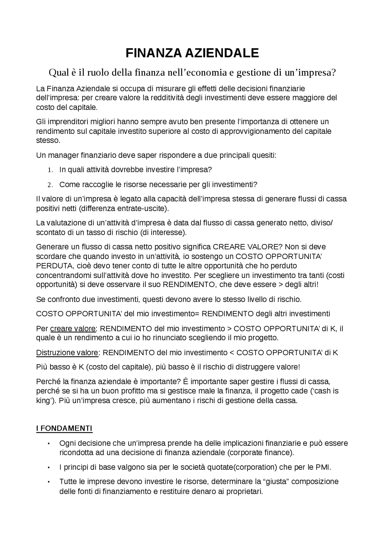Appunti Finanza Aziendale Docsity