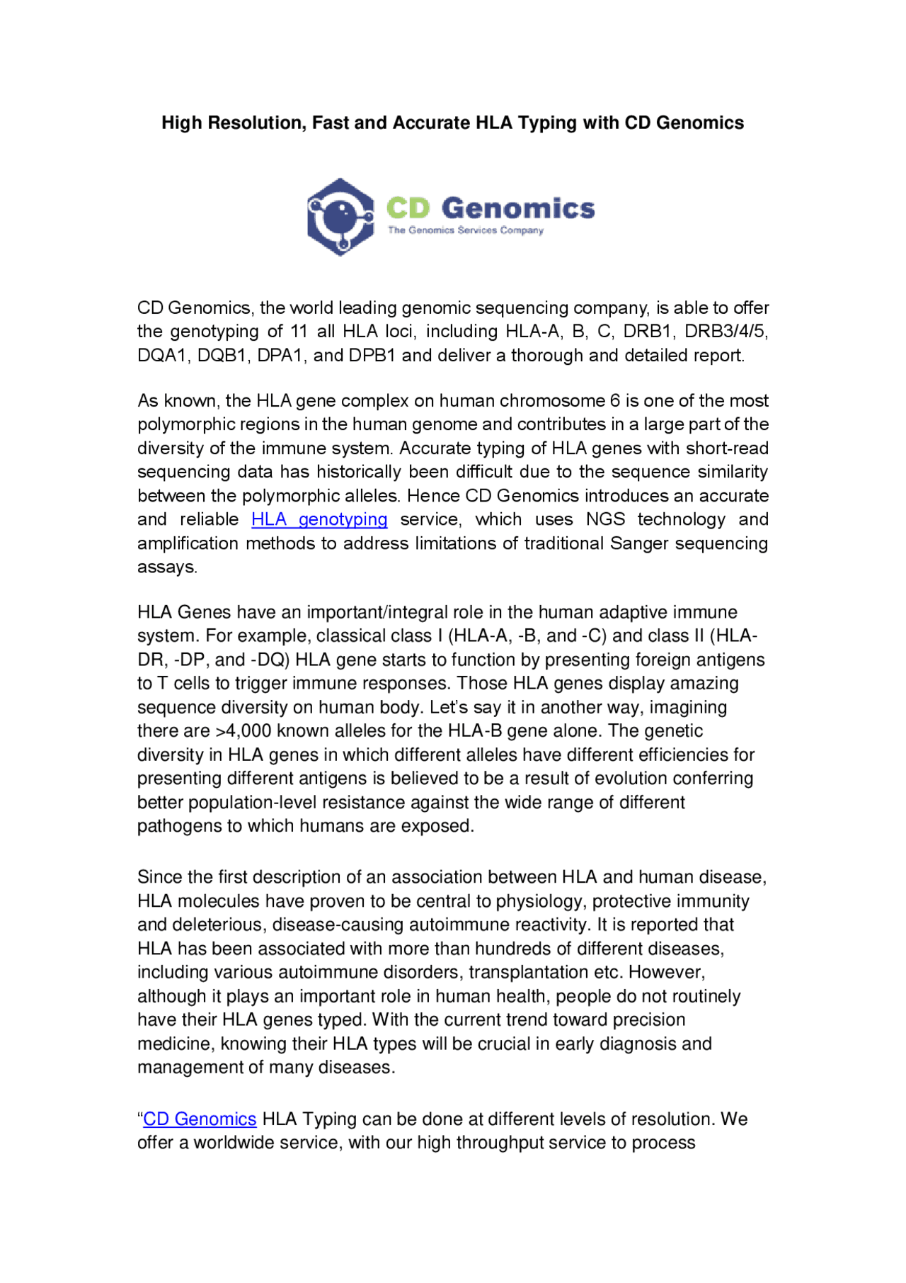 High Resolution Fast And Accurate Hla Typing With Cd Genomics Docsity