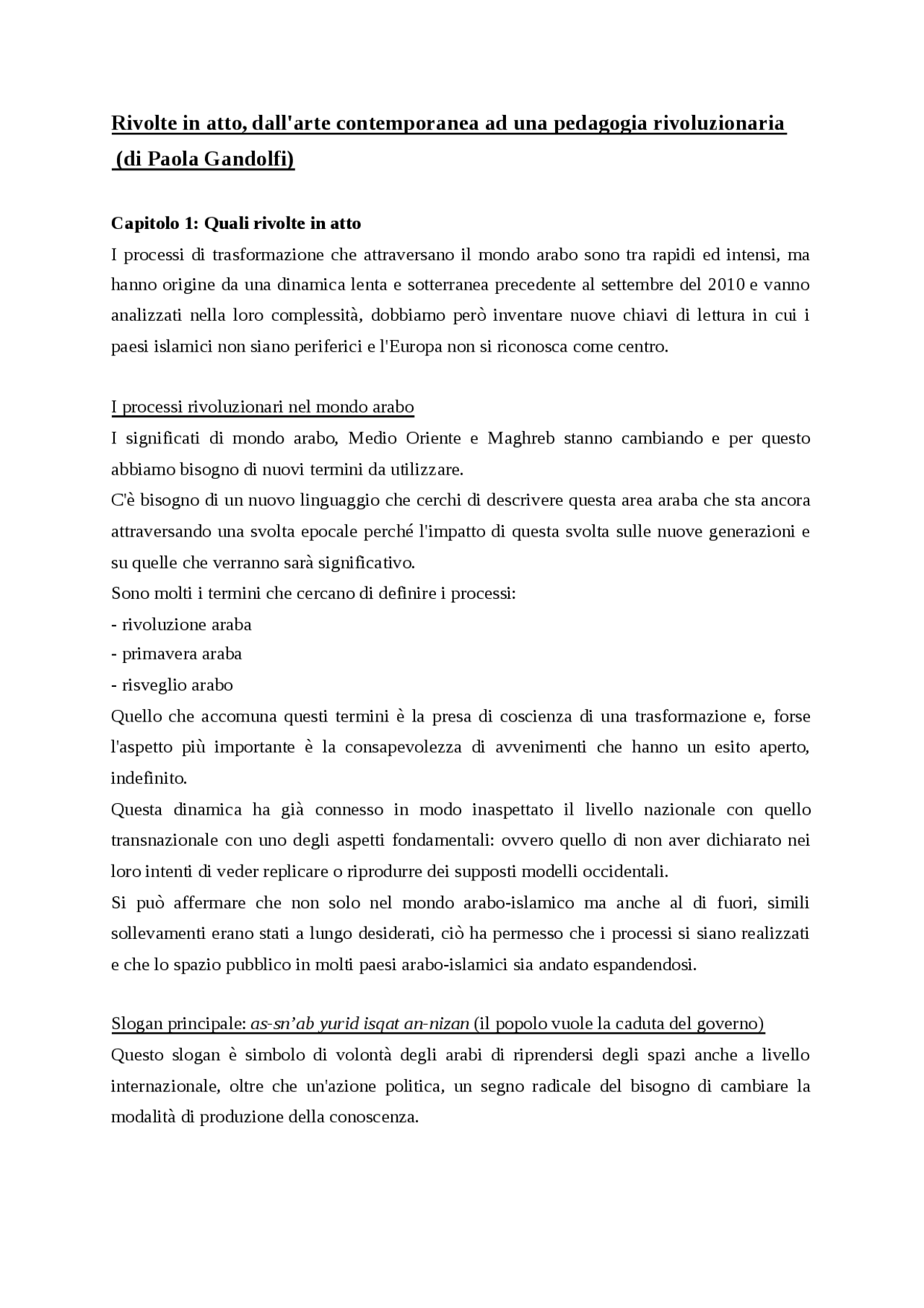 Rivolte In Atto Gandolfi Riassunto Docsity
