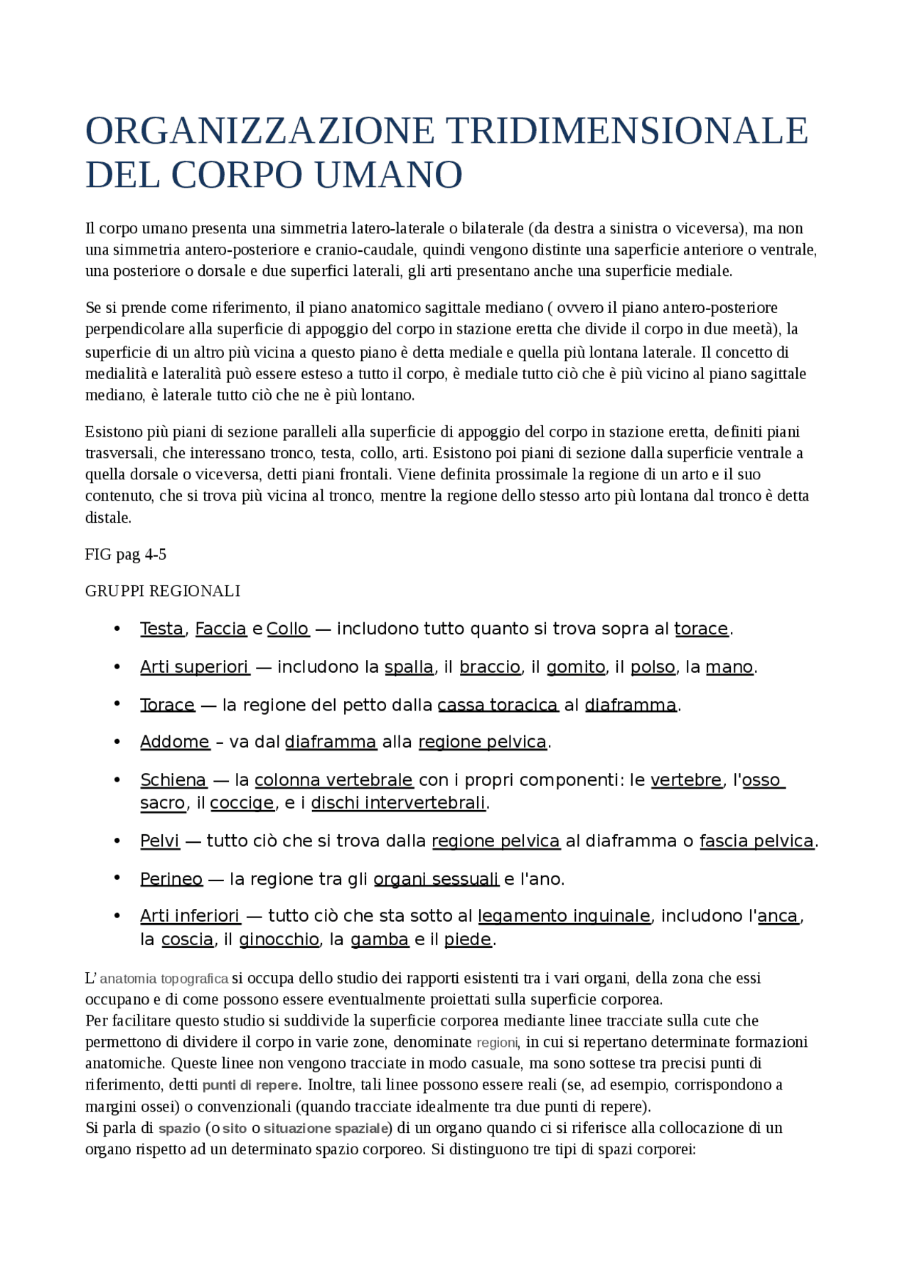 Anatomia Organizzazione Dei Tessuti Appunti Di Anatomia Docsity