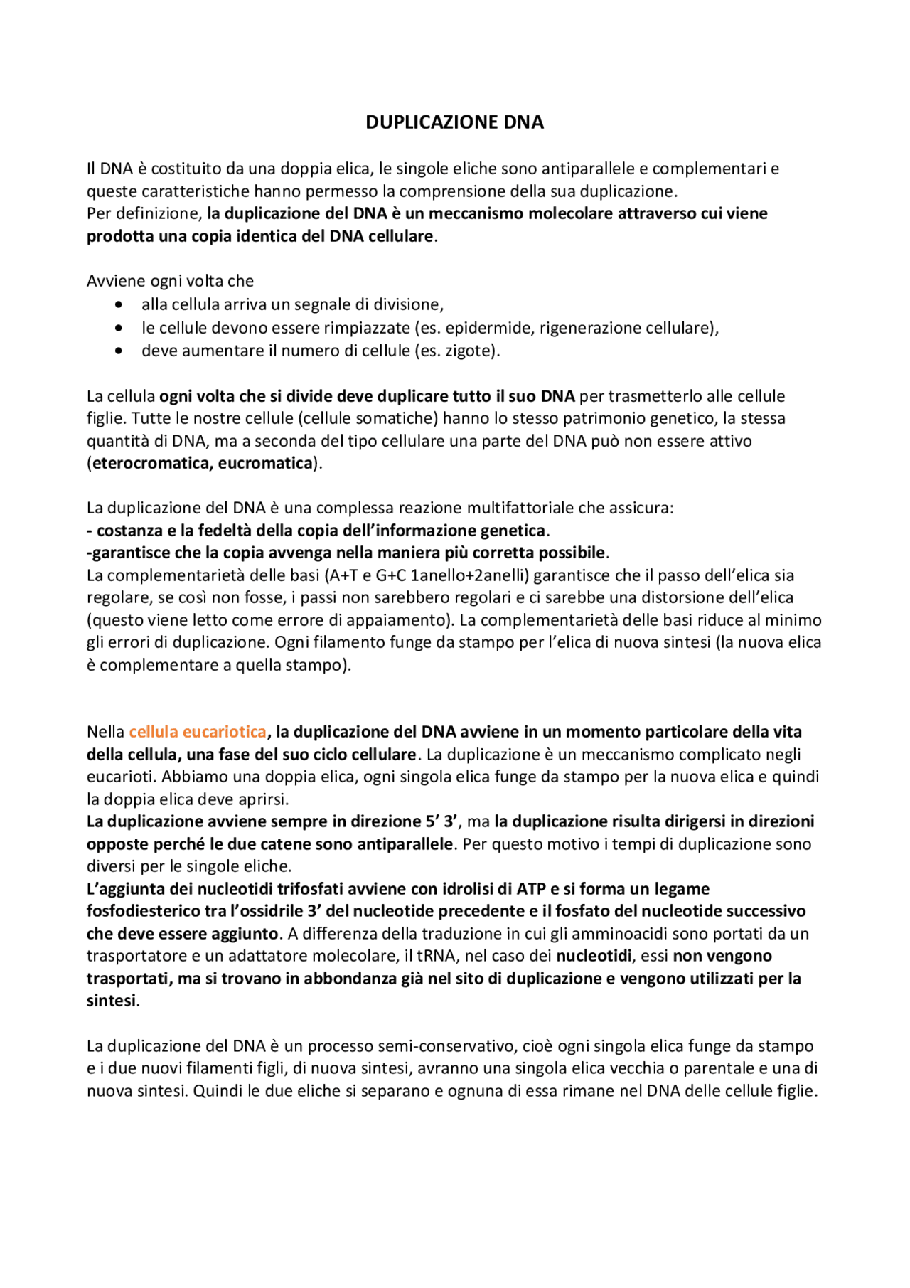 Duplicazione Dna Nei Procarioti Ed Eucarioti Docsity