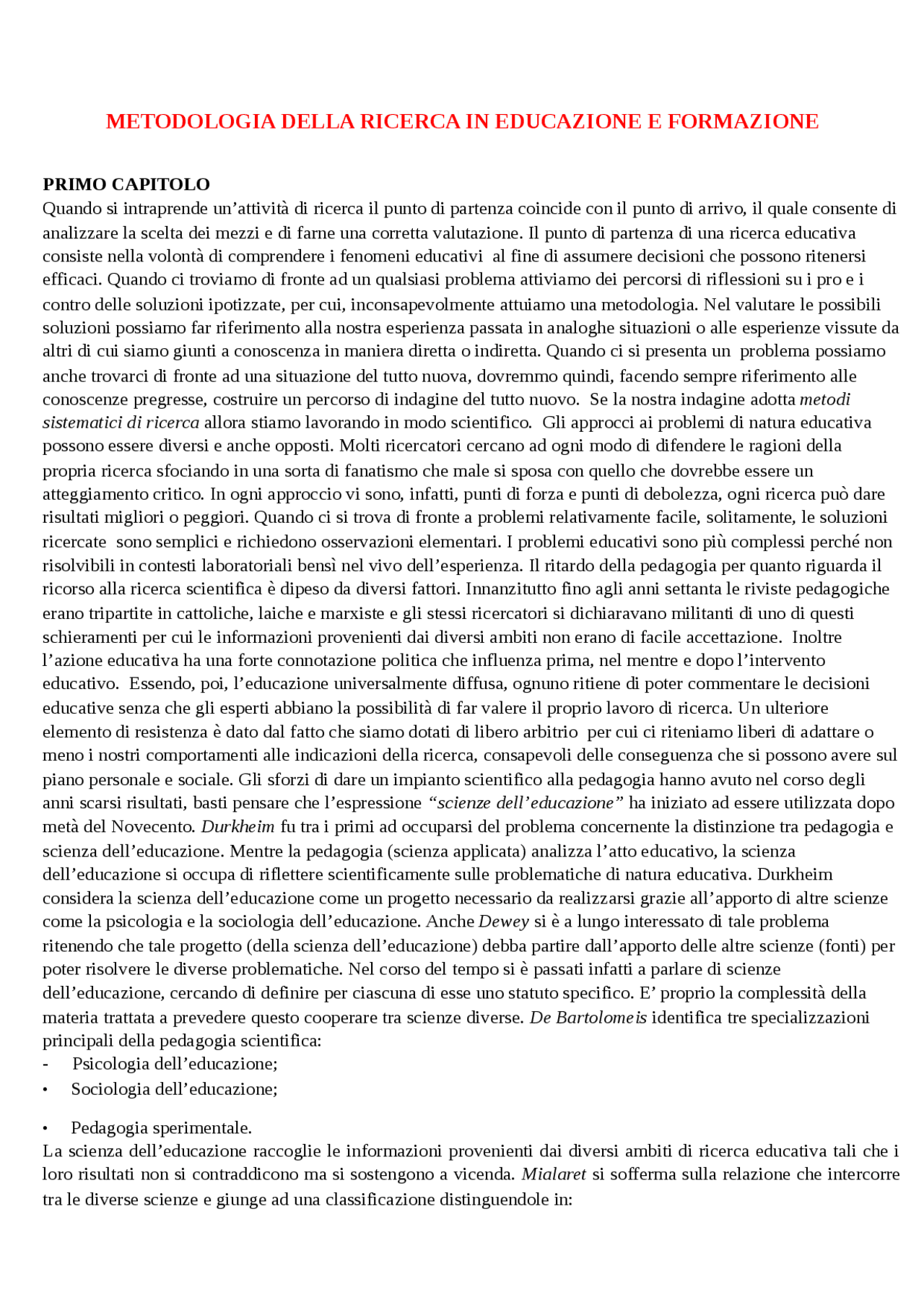 Metodologia Della Ricerca In Educazione E Formazione Docsity