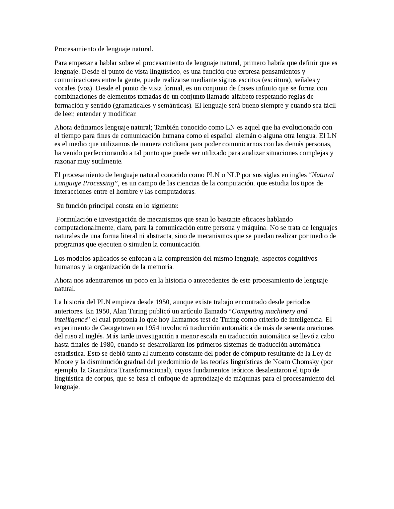 Procesamiento de lenguaje natural - Docsity