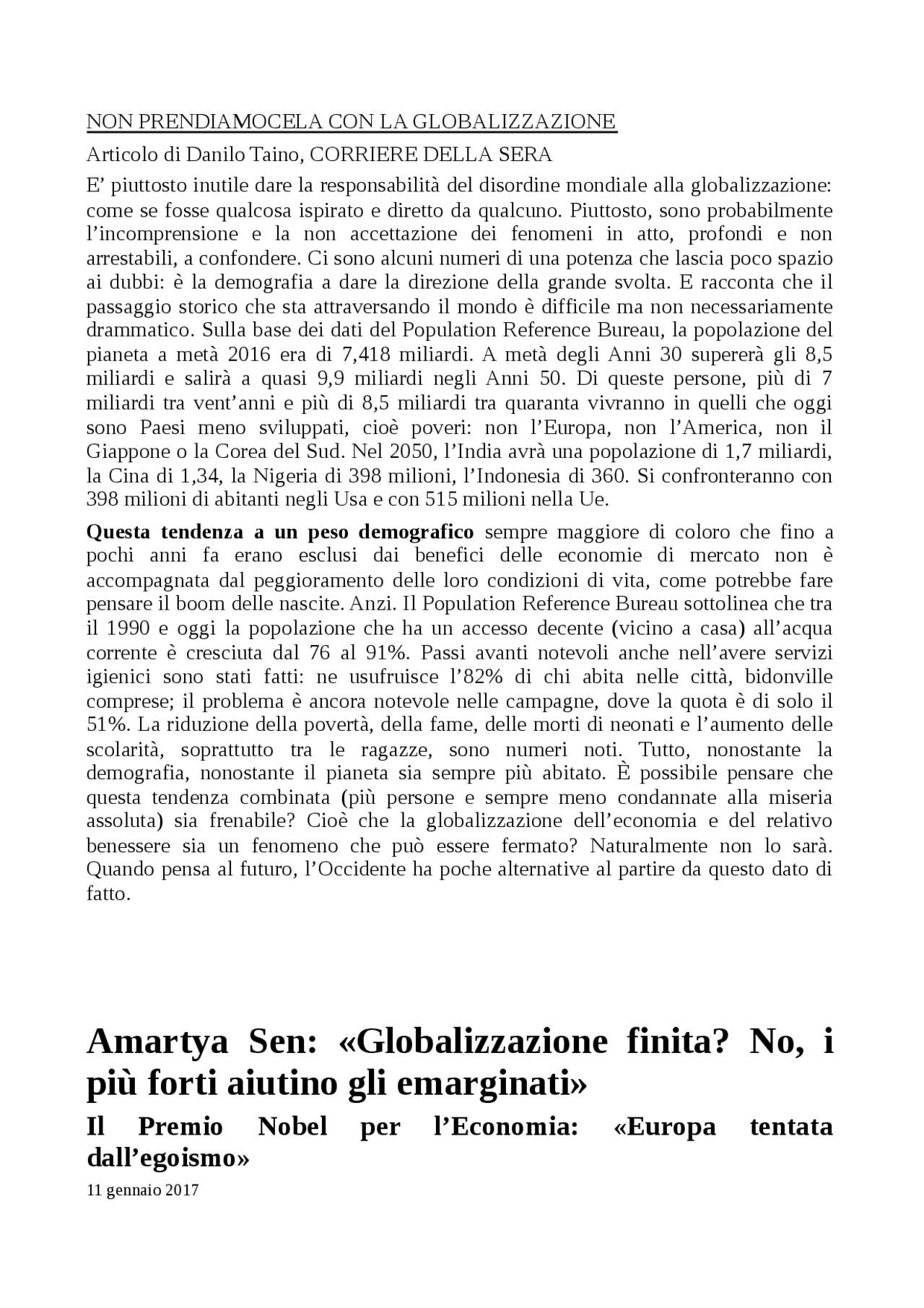 Articolo Sulla Globalizzazione Docsity