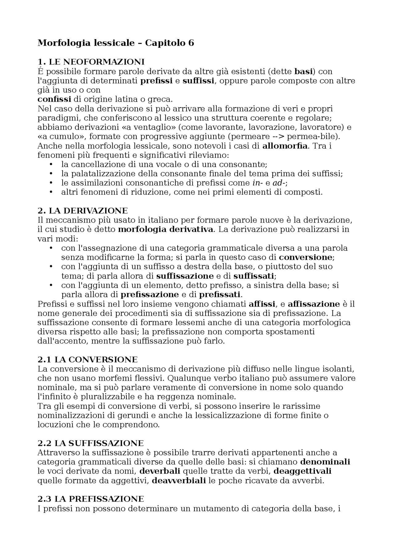 Morfologia Lessicale Riassunti Docsity