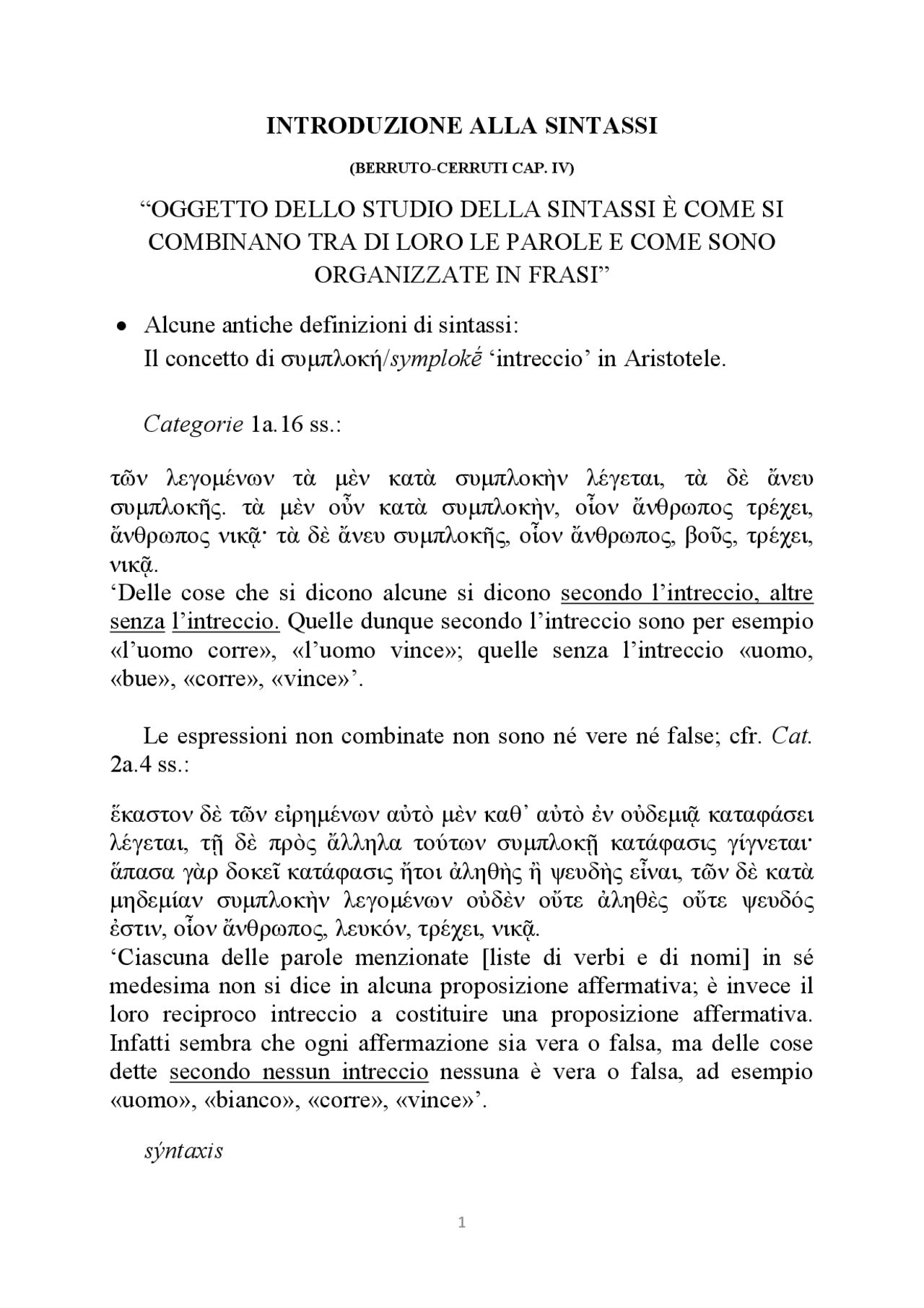 Linguistica Generale la sintassi - Docsity