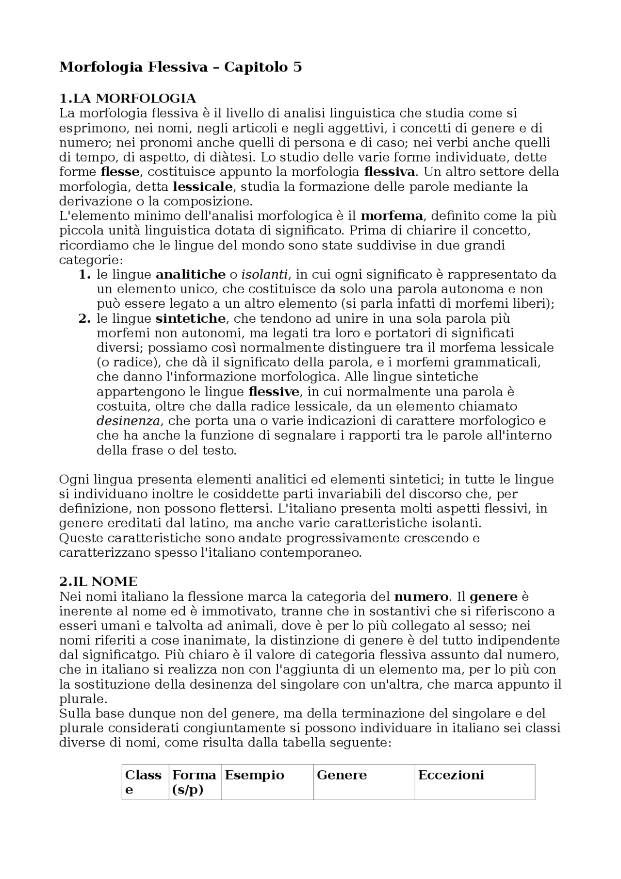 Morfologia Flessiva Riassunti Docsity