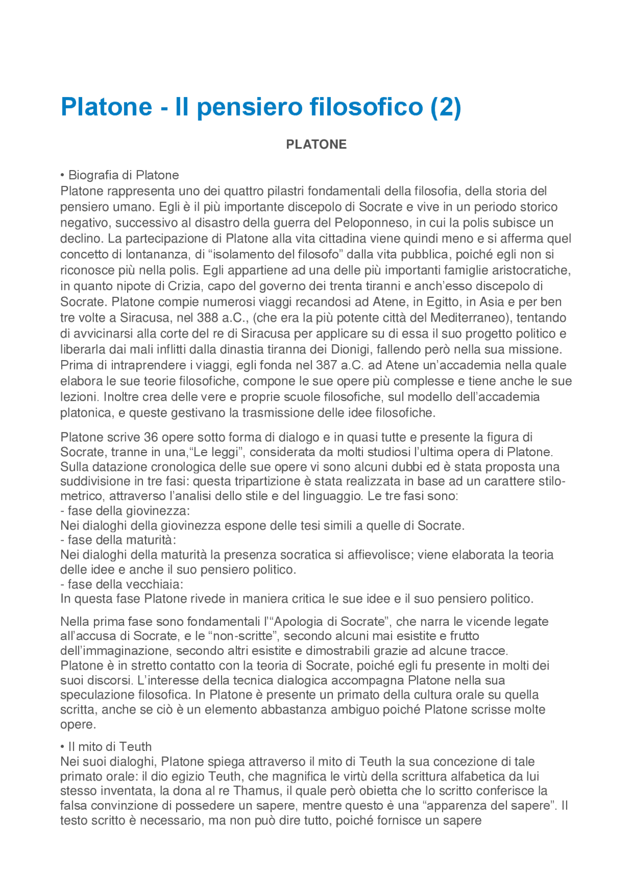 Platone E Aristotele Riassunto Docsity