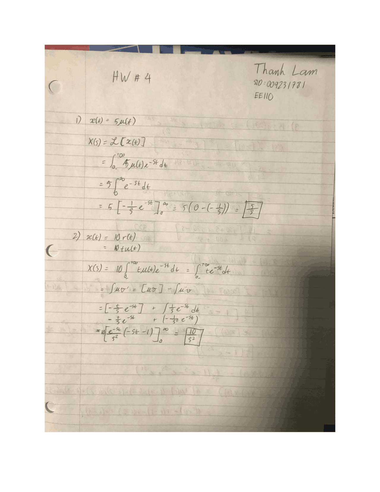 Ee110 Homework4 On Laplace Transform Docsity