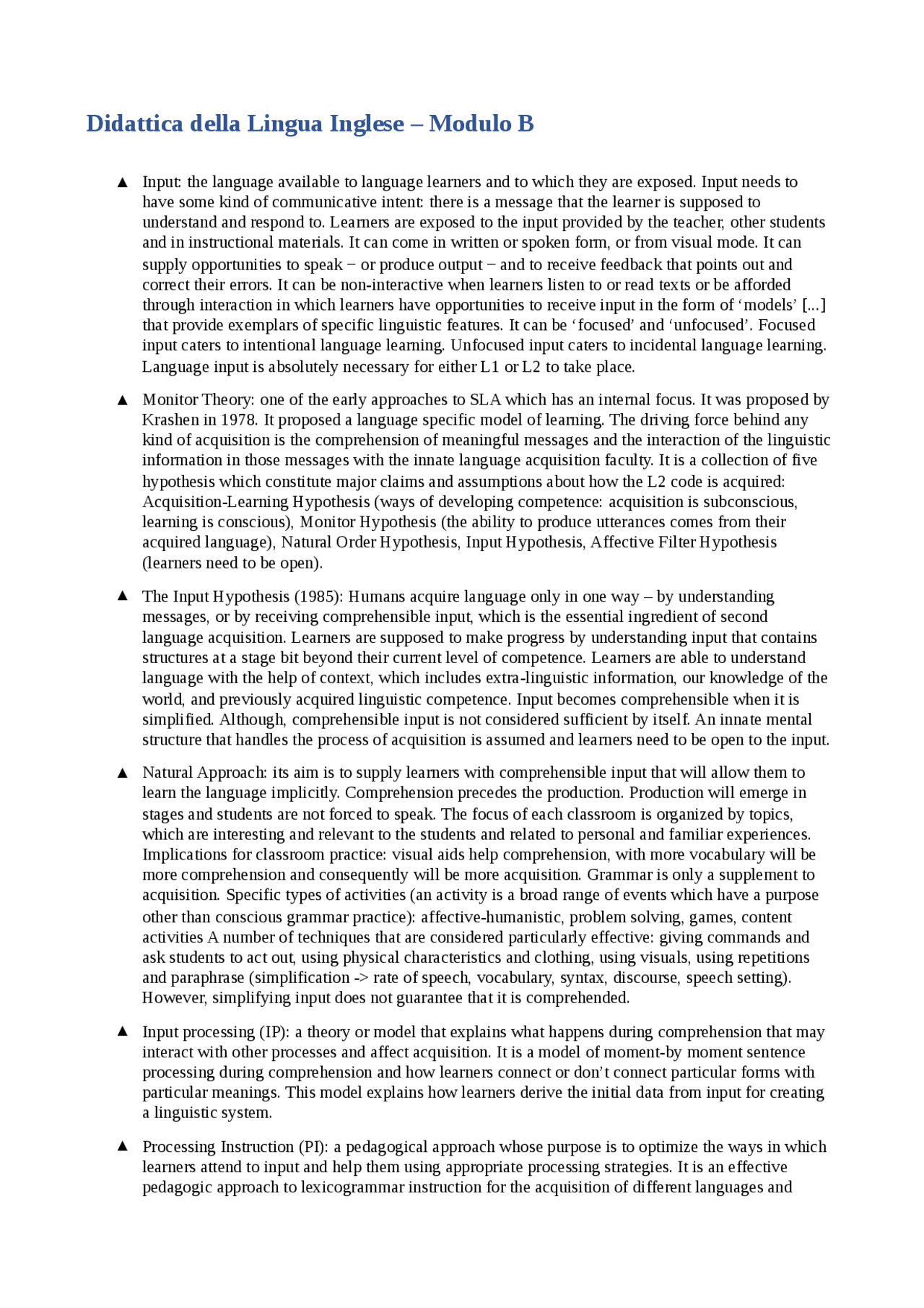 Second Language Acquisition In Action Key Terms Docsity