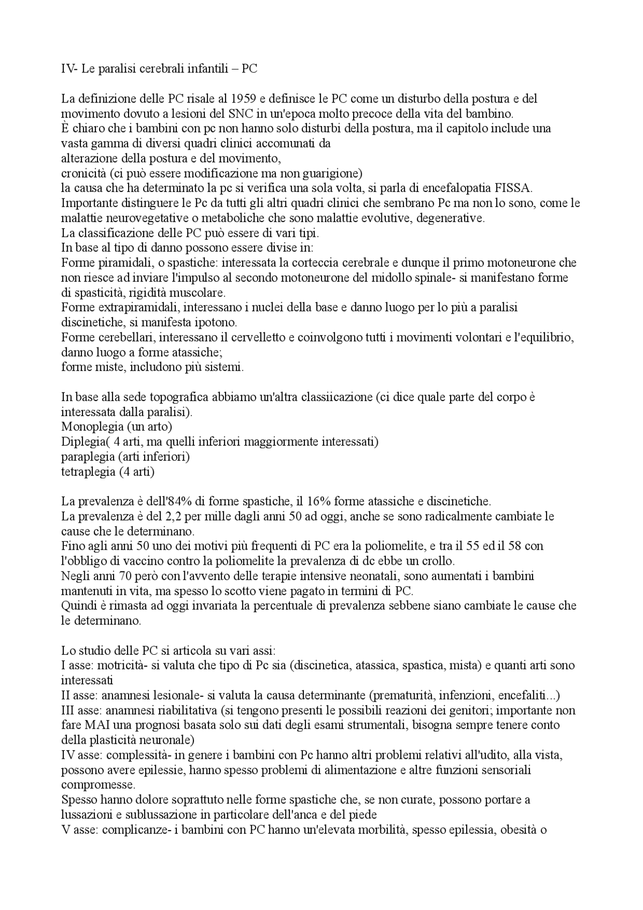 Appunti Sulle Paralisi Cerebrali Infantili E Le Epilessie Docsity