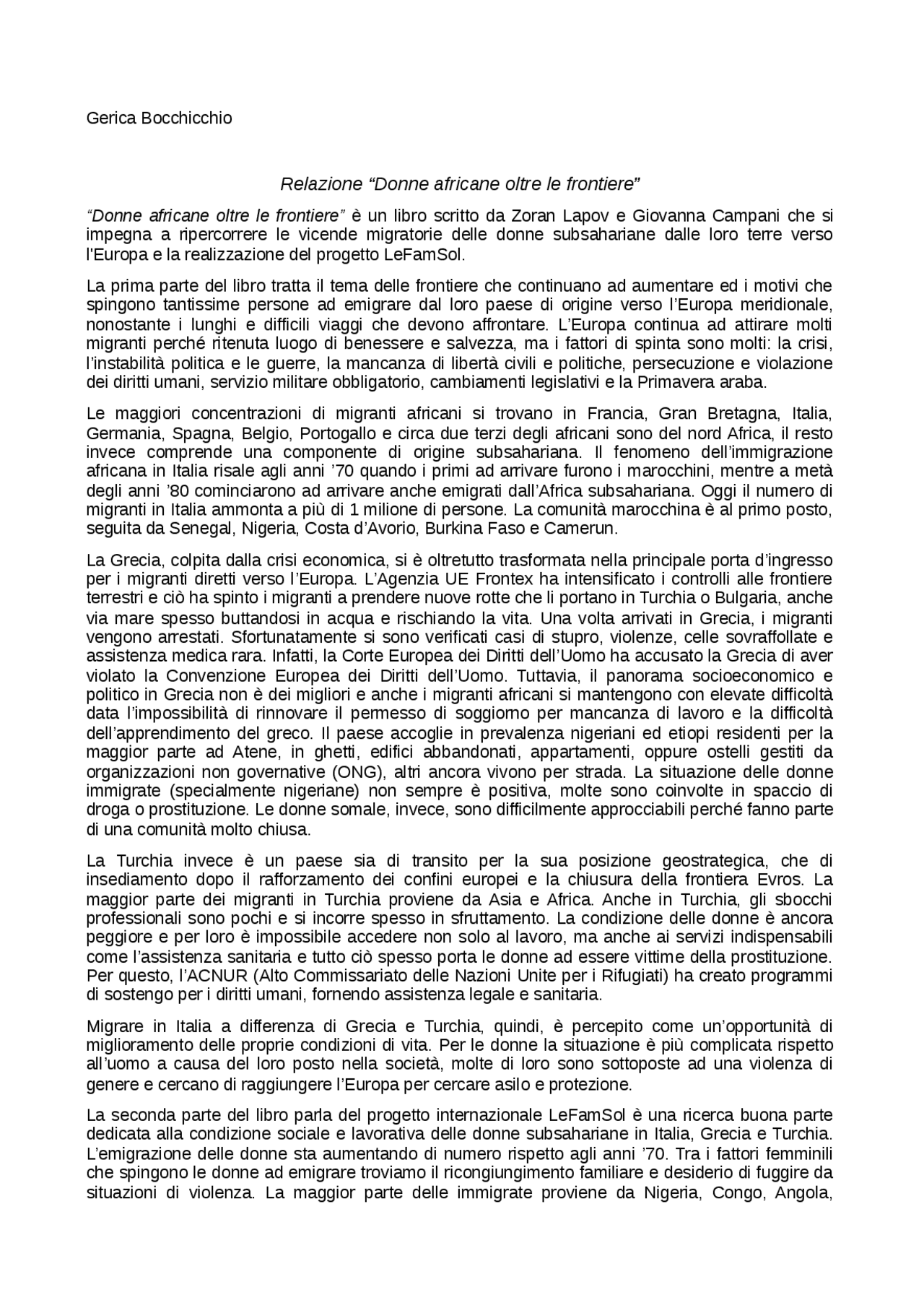 Relazione Libro Donne Africane Oltre Le Frontiere Docsity