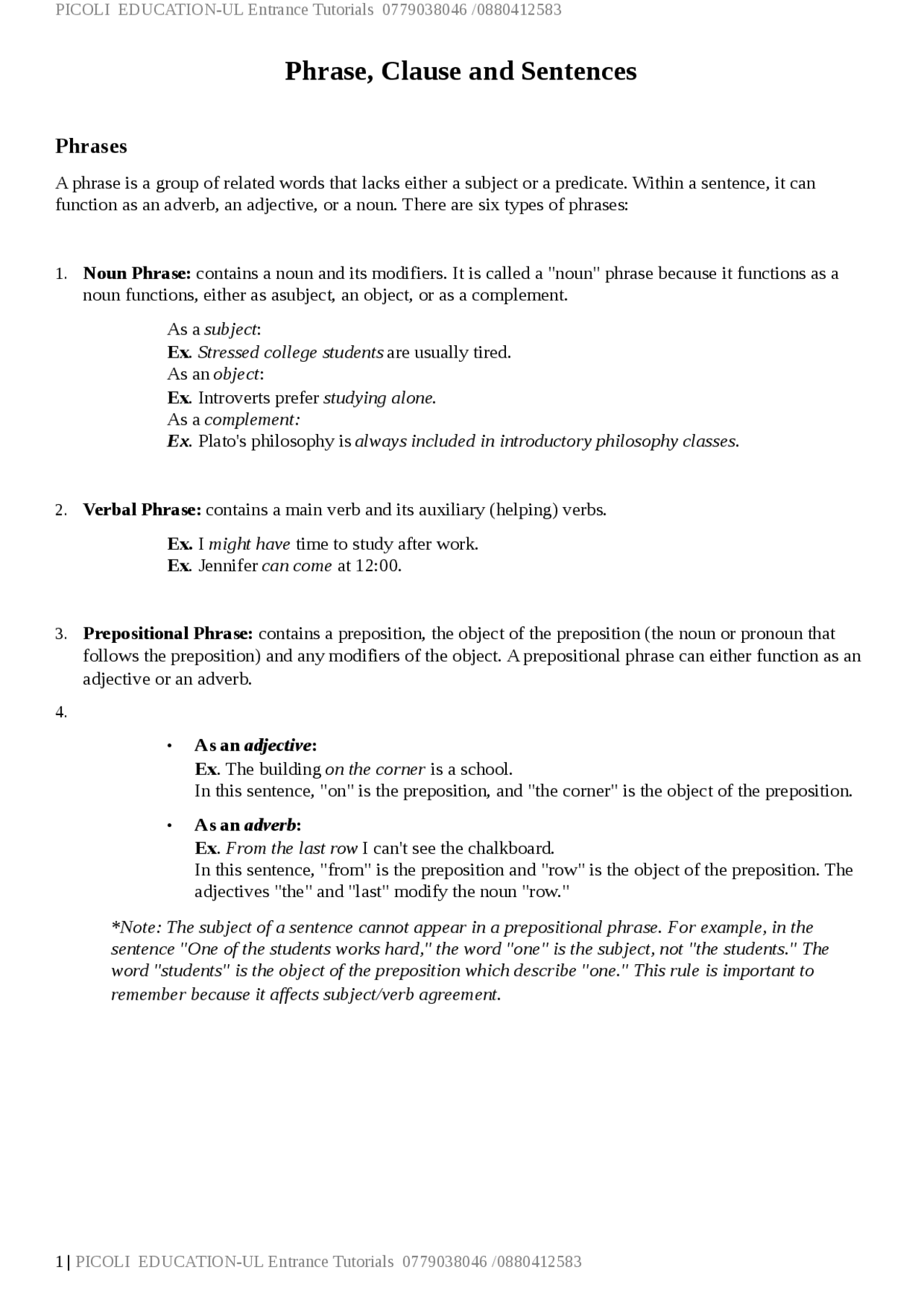 Phrase, Clauses and Sentence - Docsity