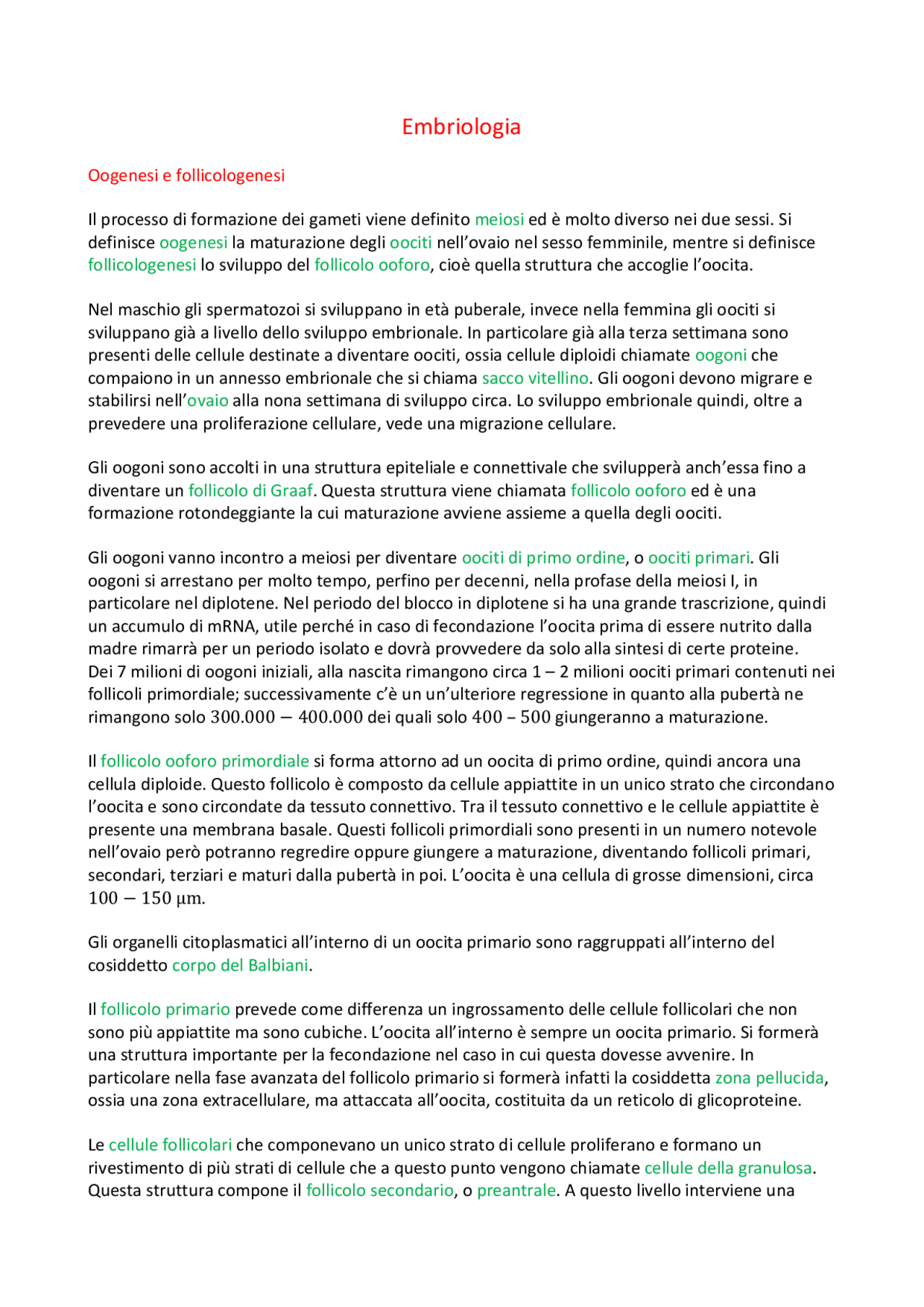 Appunti Di Embriologia Docsity