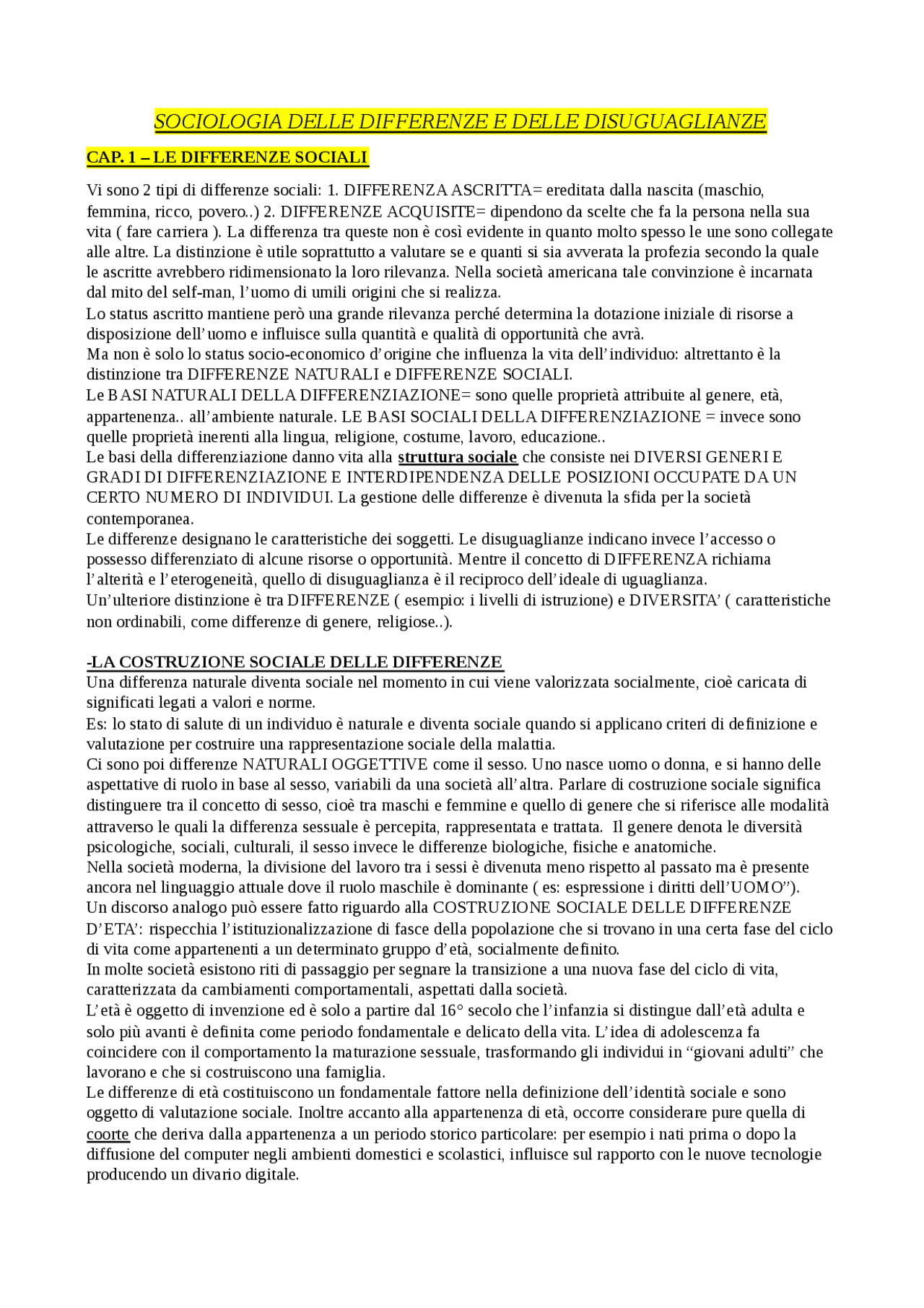Sociologia Delle Differenze E Delle Disuguaglianze Summaries Of