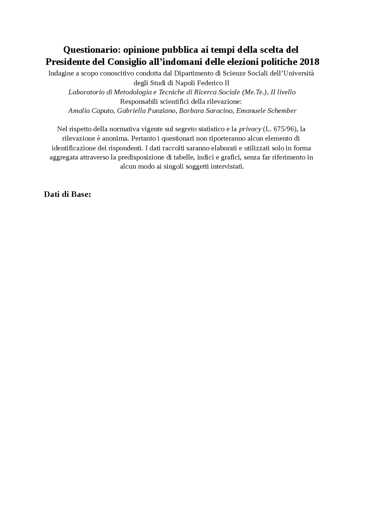 Questionario Opinione Pubblica Docsity