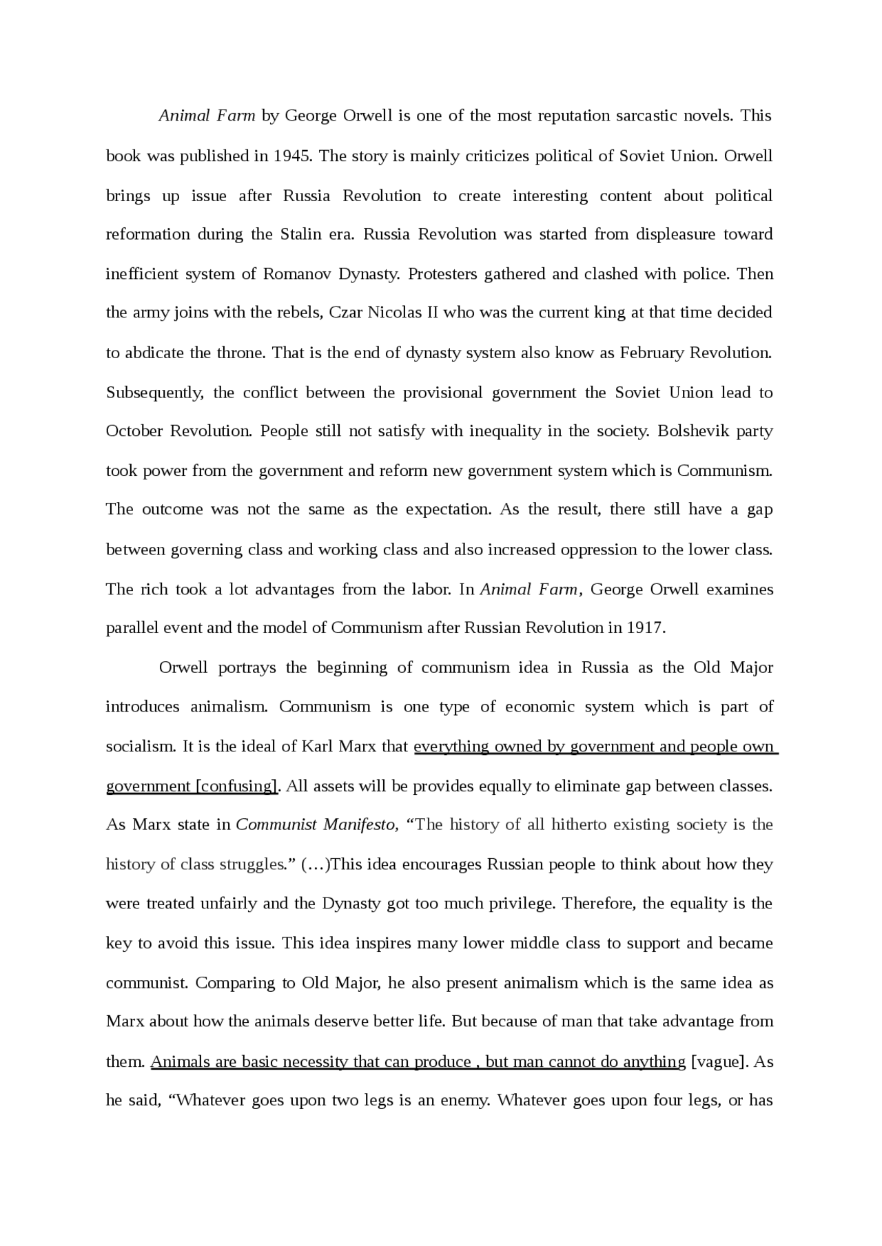 Animal farm analysis - Docsity