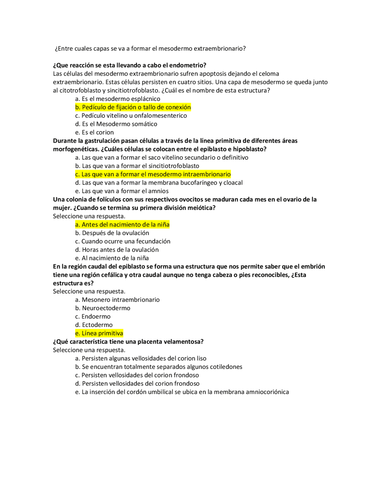 Primer Parcial De Embriologia Exámenes De Neuroanatomía Docsity